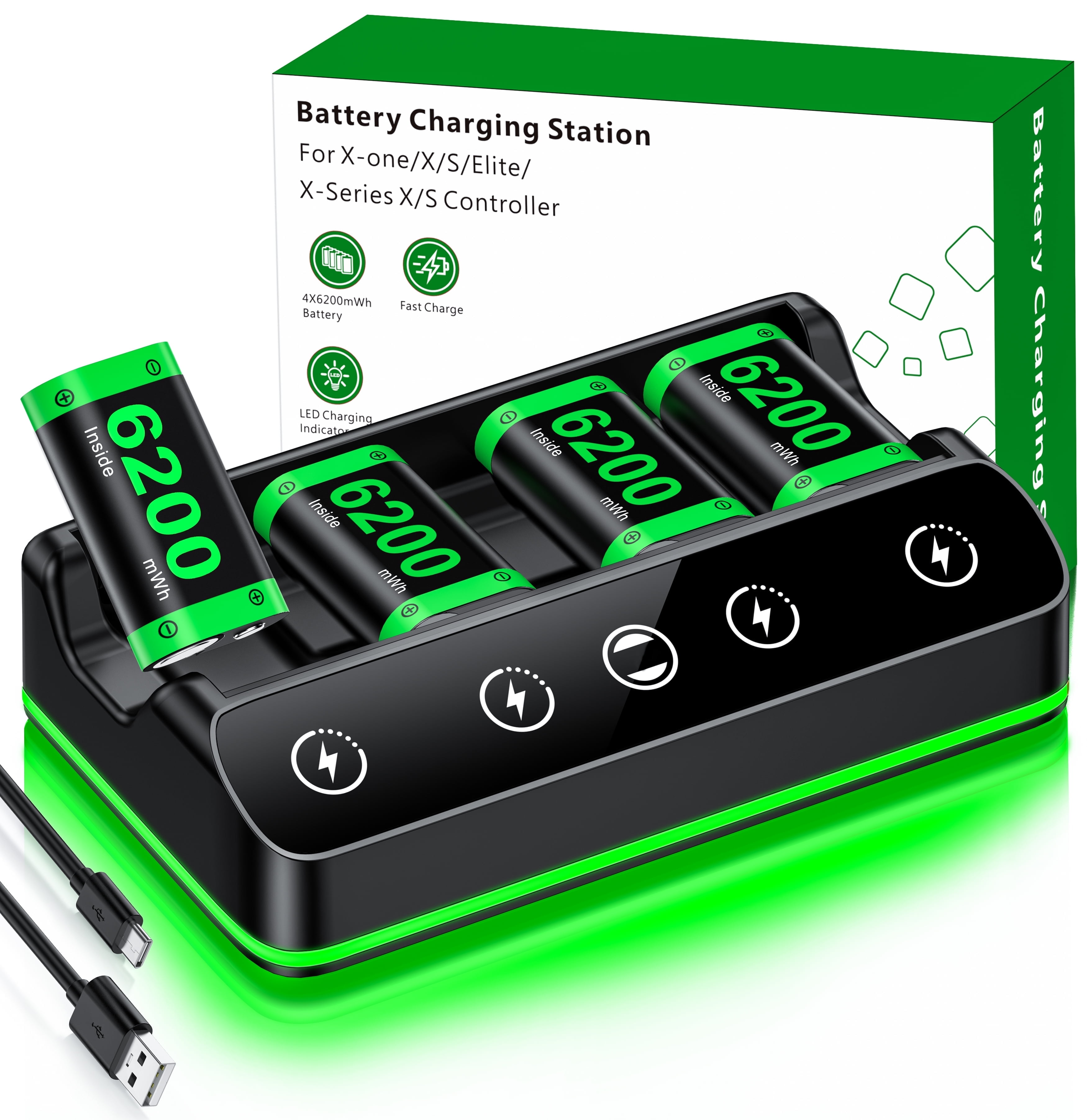 Rechargeable Xbox Controller Battery Pack, QQV 4x6200mWh Battery Pack ...