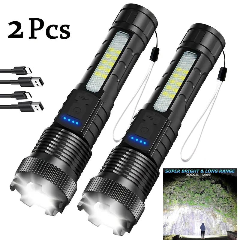 Rechargeable Zoom Flashlight 2-Pack - Ultra Bright LED with 6 Modes ...