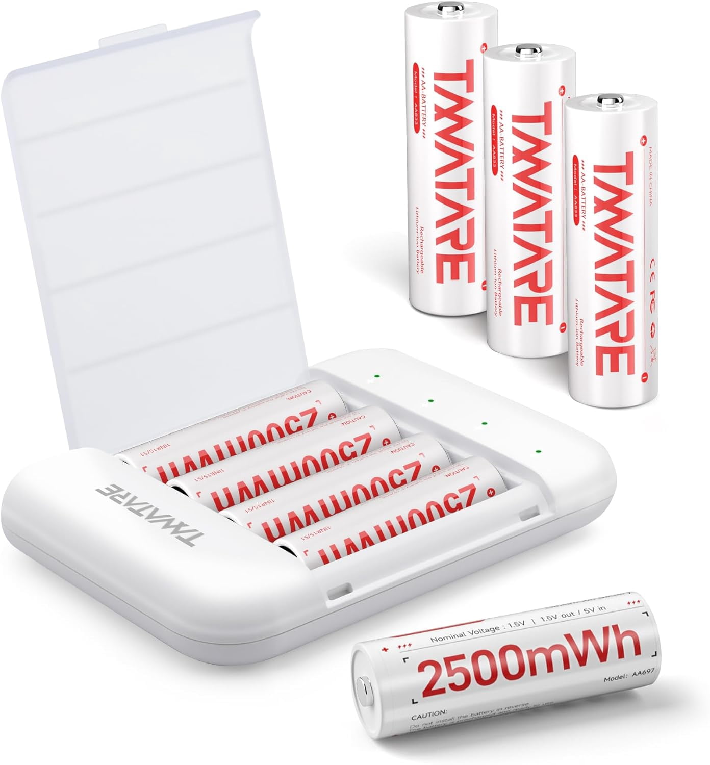 Rechargeable aa Batteries, 2500mWh Lithium aa Rechargeable Batteries ...