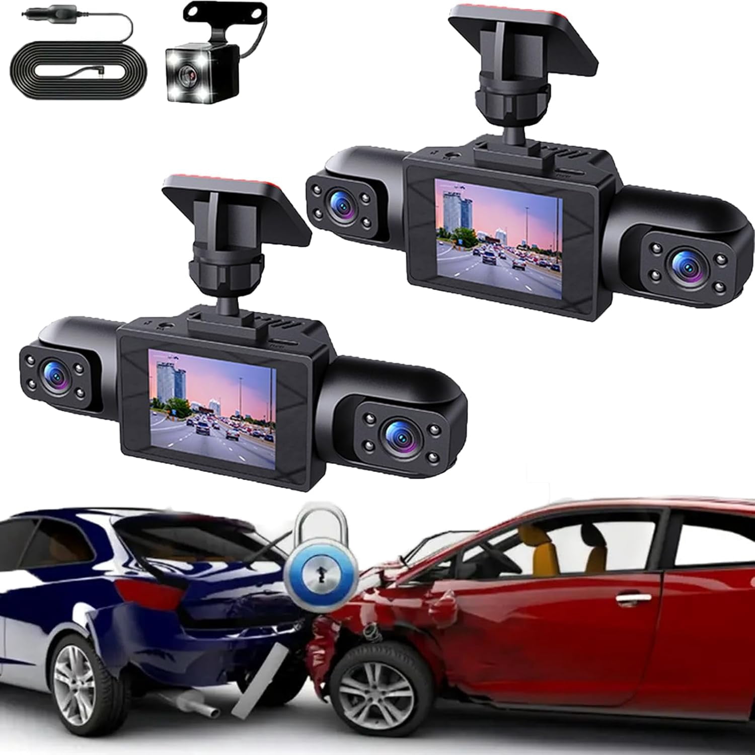 Rechargeable dashcam, rechargeable 360-degree 1080P dashcam, 4-channel ...