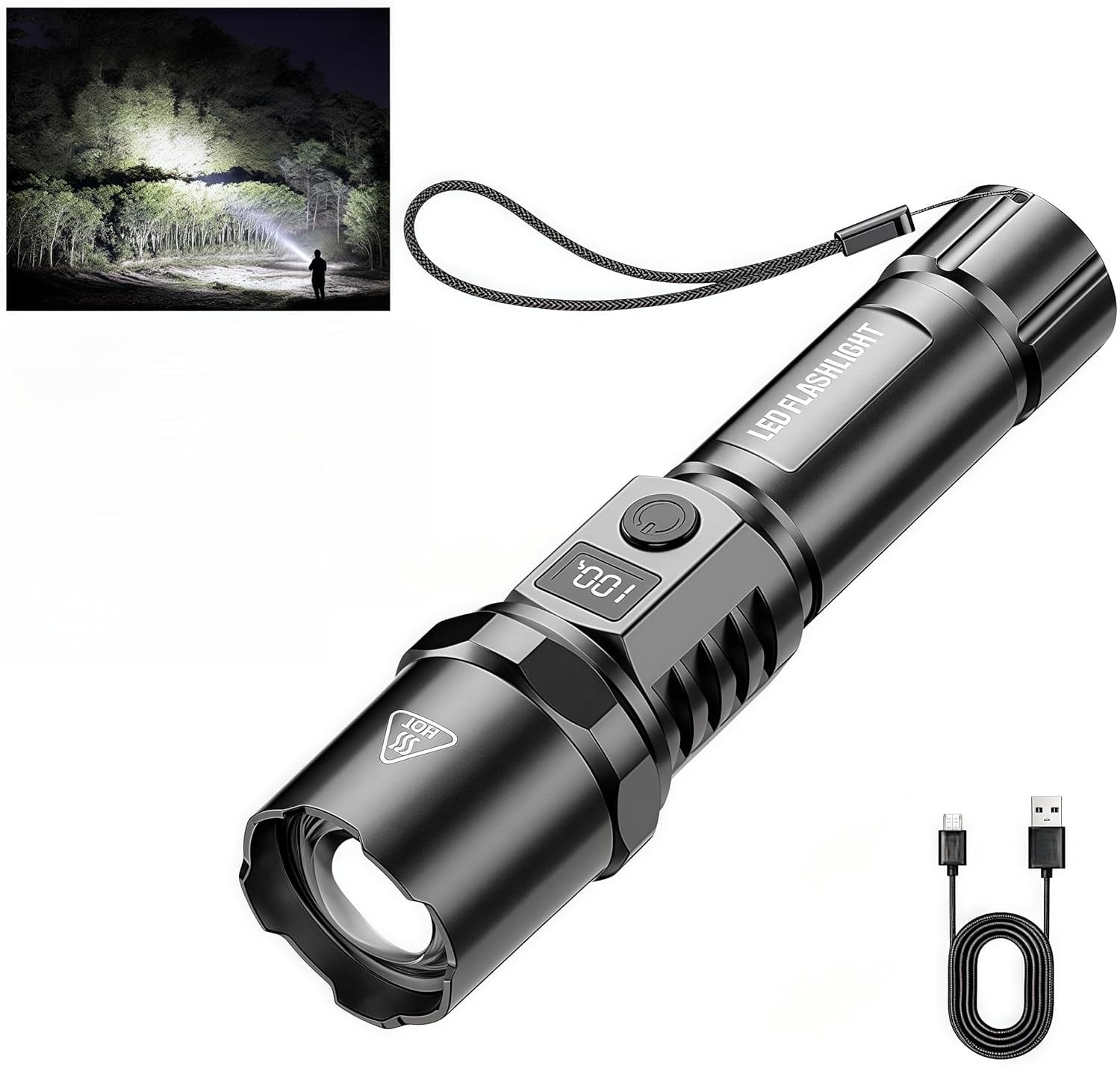 Rechargeable flashlights1500L tactical flashlight,Adjustable Focus LED ...