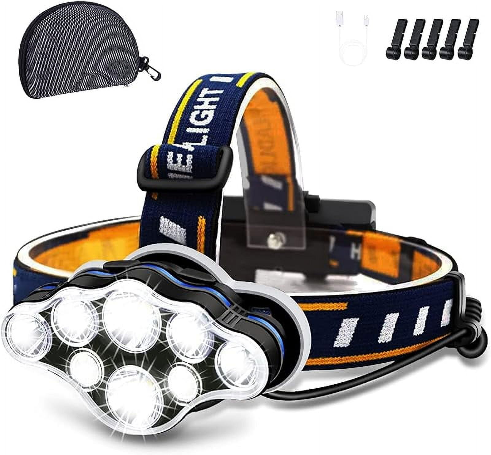 Rechargeable headlamp, 8 LED headlamp flashlight 18000 lumen 8 modes ...