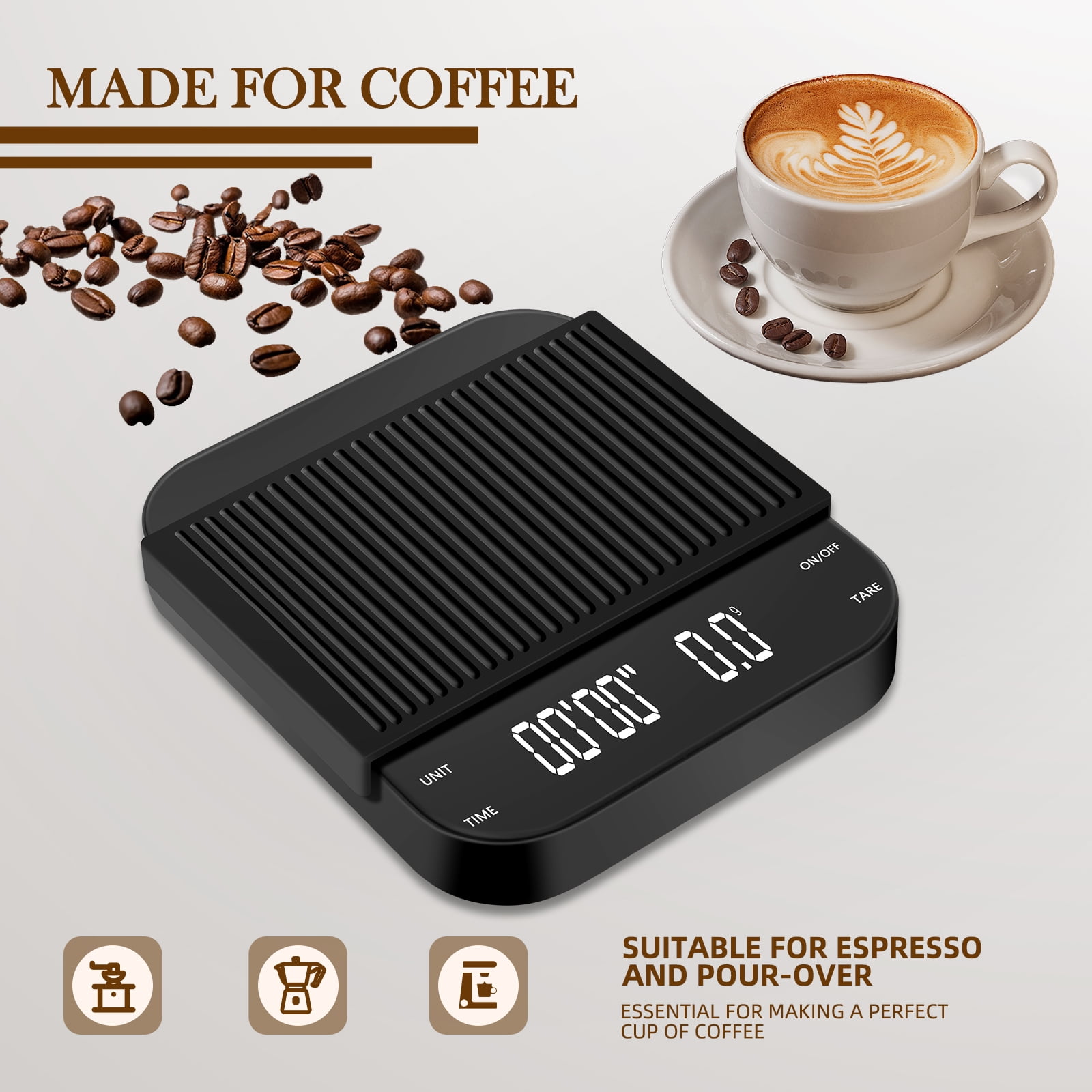 Rechargeable mini coffee scale with timer, peeling, unit conversion ...