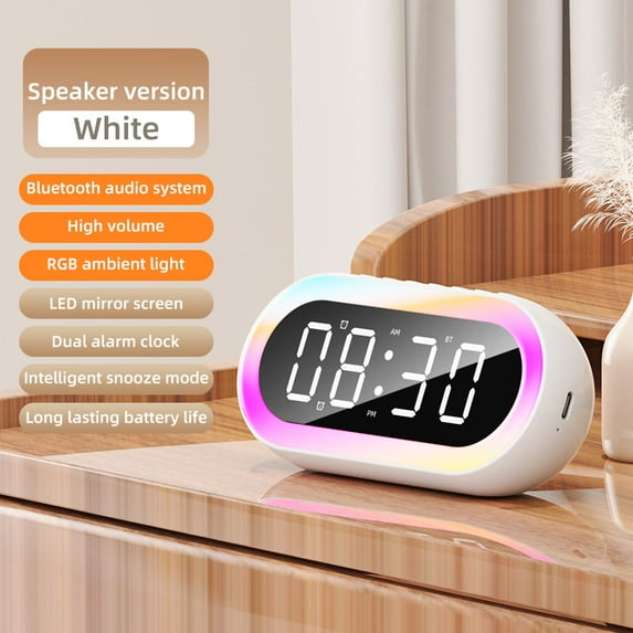 Rechargeble Alarm Clock RGB Mood Light 2 Alarm Loud Volume Wireless ...