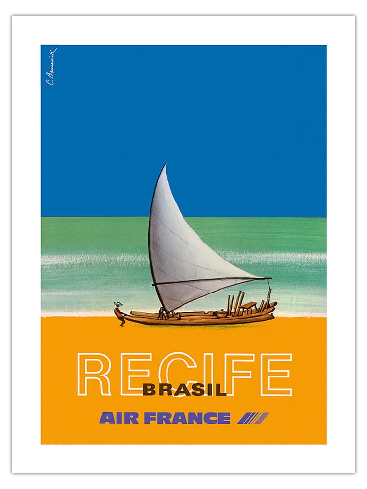 Recife - Brazil (Brasil) - France - Vintage Airline Travel Poster by C ...