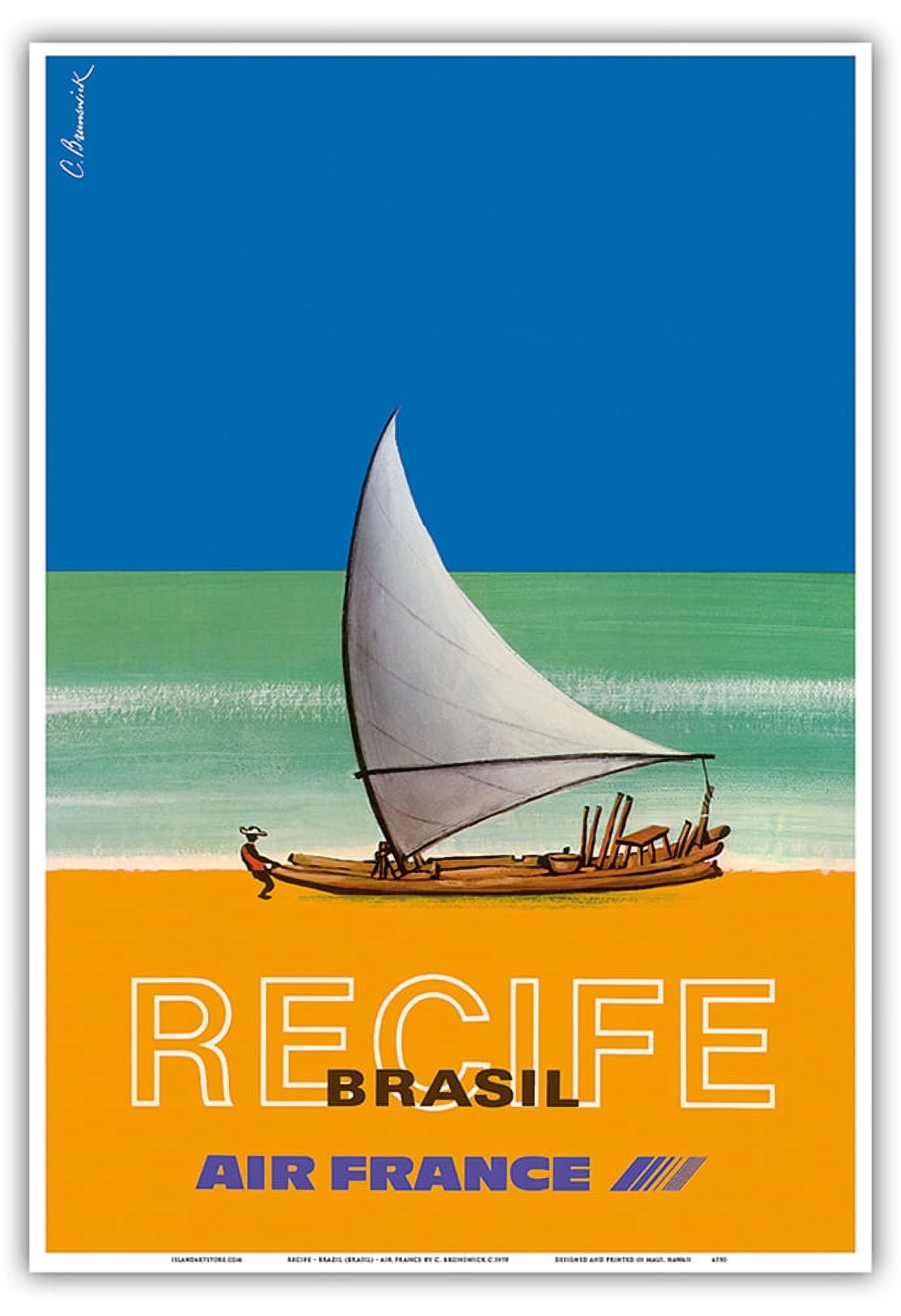 Recife - Brazil (Brasil) - France - Vintage Airline Travel Poster by C ...