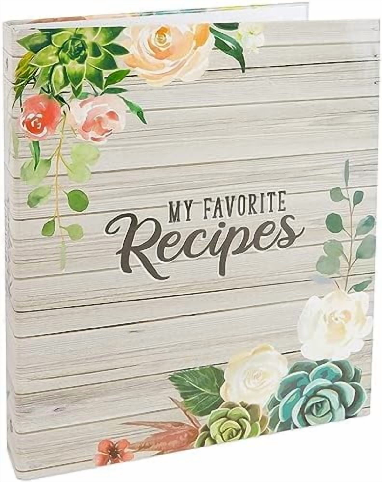 Recipe Binder - 10 x 11.5 in, Grey Wood & Floral - 3 Ring Cooking ...