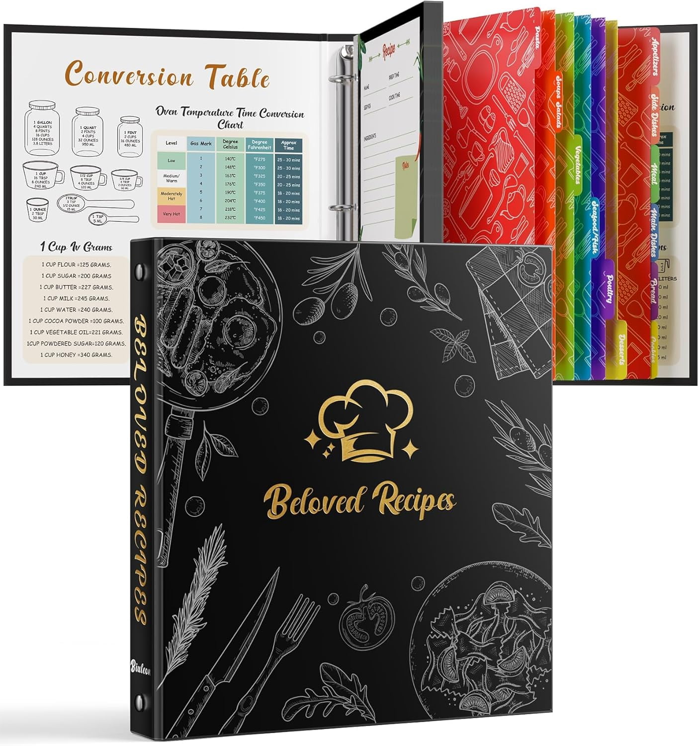 Recipe Binder 8.5"x11" 3 Ring Set, Waterproof Full Recipe Book Binder ...
