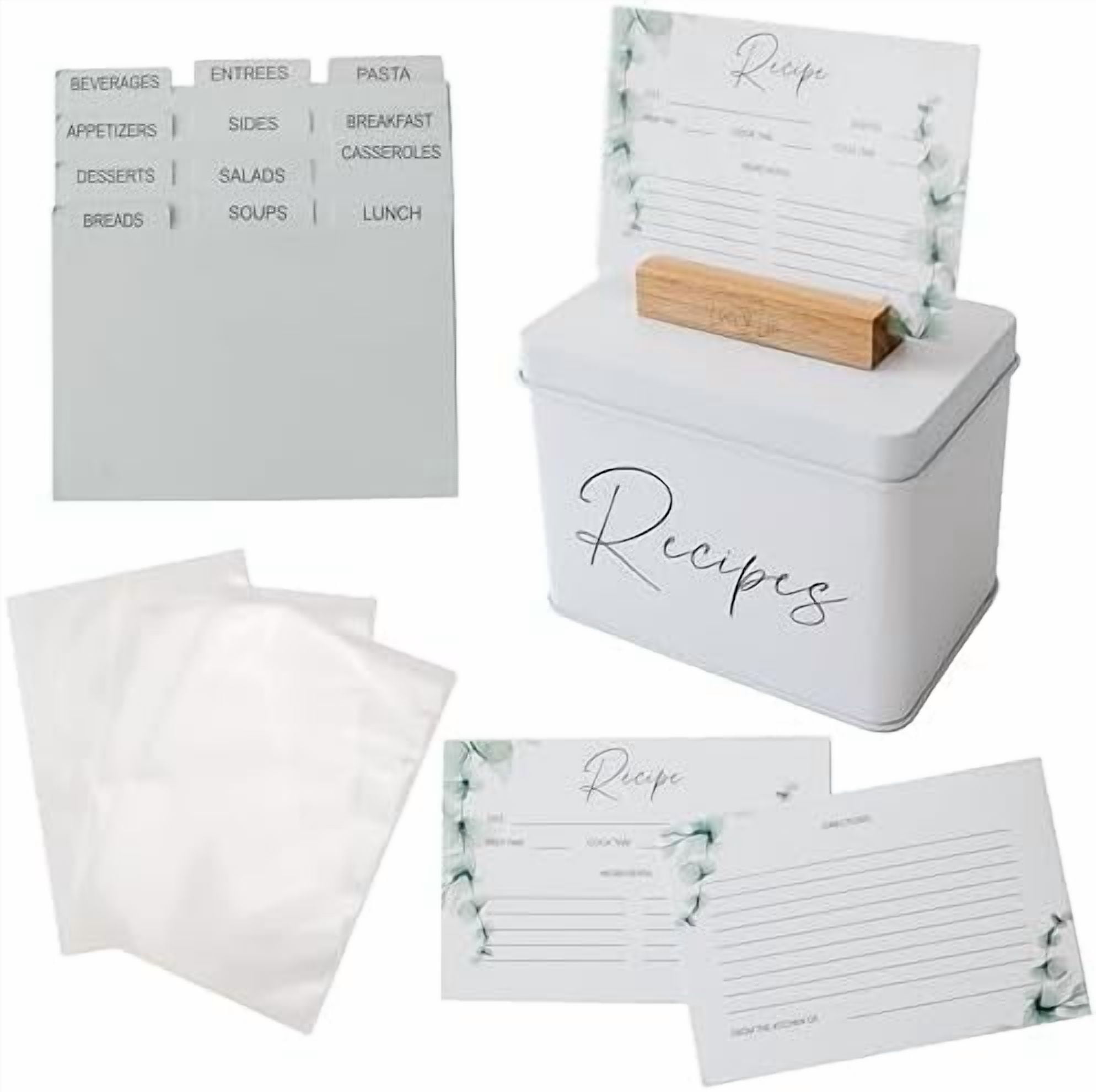Recipe Box with Cards and Dividers - Recipe Cards and Box Set with 100 ...