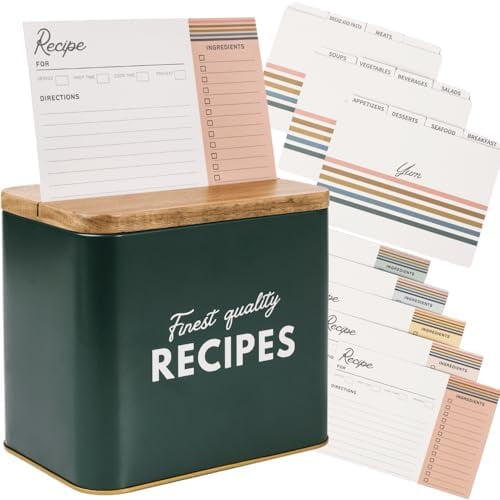 Recipe Box with Cards and Dividers | Recipe Cards and Box Set | Green ...