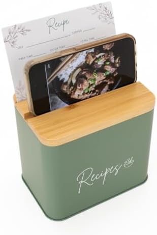 Recipe Box With Cards And Dividers | Sage Green Recipe Cards And Box ...