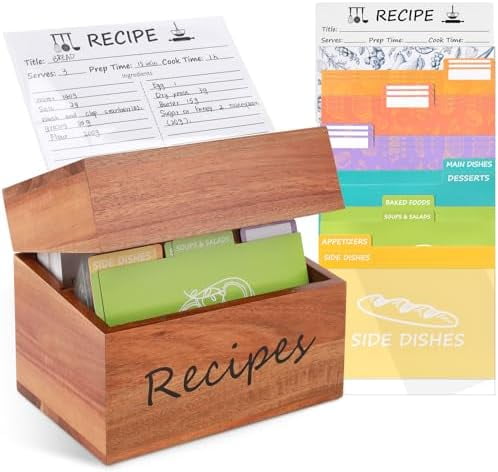 Recipe Box,Recipe Cards 100 Size 4"x6" with 15 Divider,1 Greeting Card ...