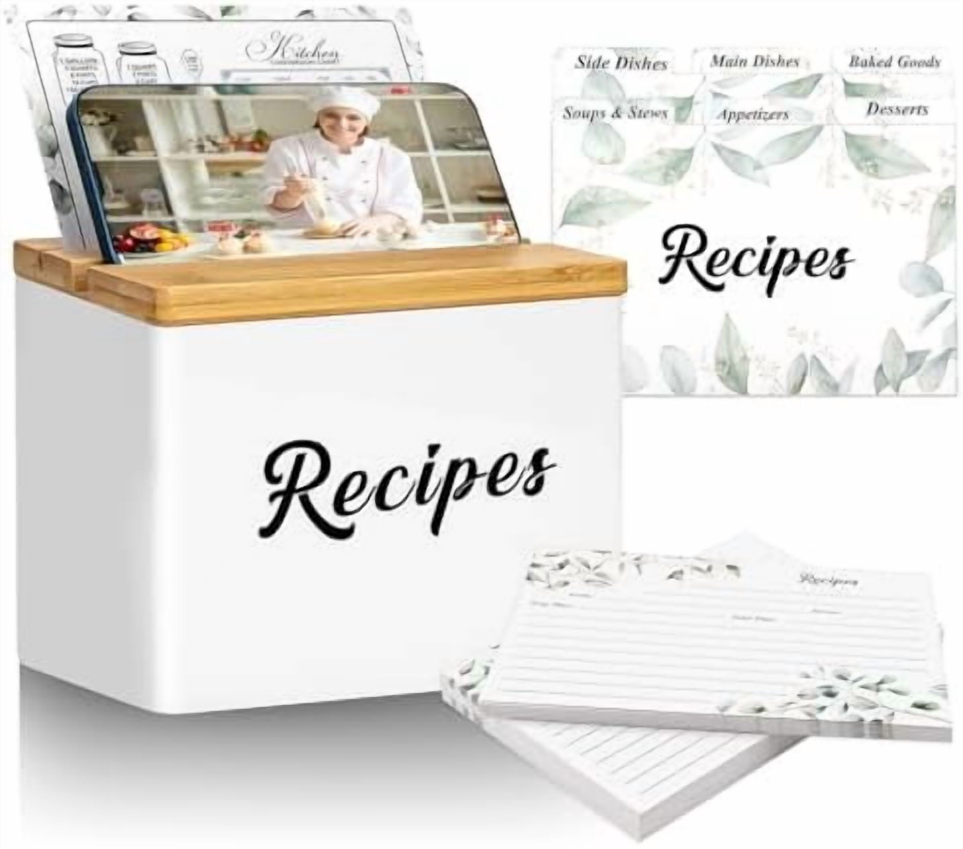 Recipe Box White 4"x6" Recipe Cards and Box Set Recipe Card Box with 50 ...