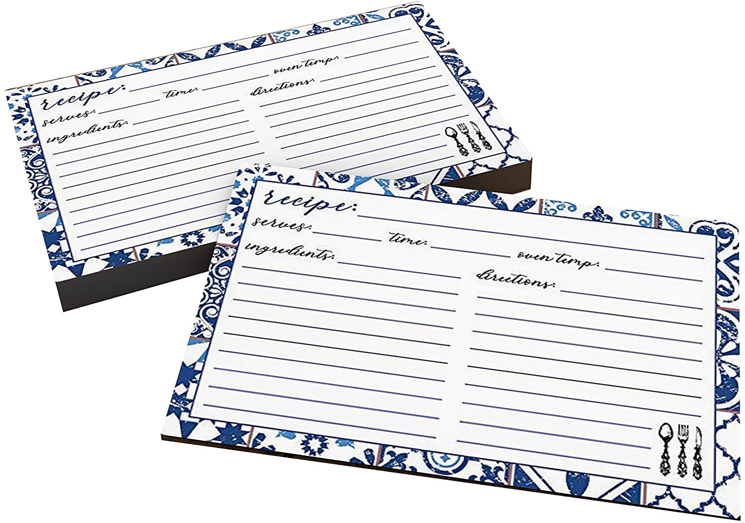 "Plain Recipe Cards, 4"" X 6"", Double-Sided Thick Card Stock, Blue ...