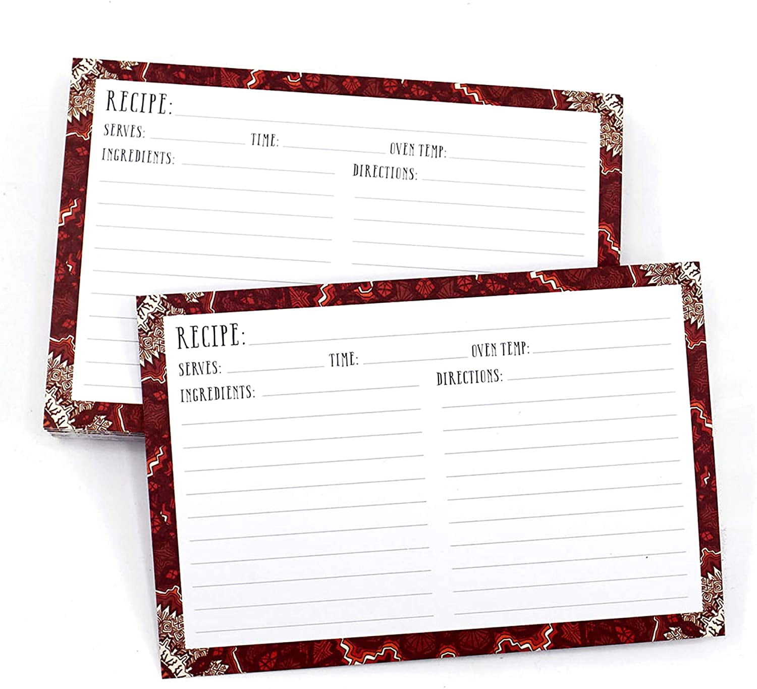 Ring Binder Depot Recipe Cards 4x6 Inches Lined with Maroon and White ...