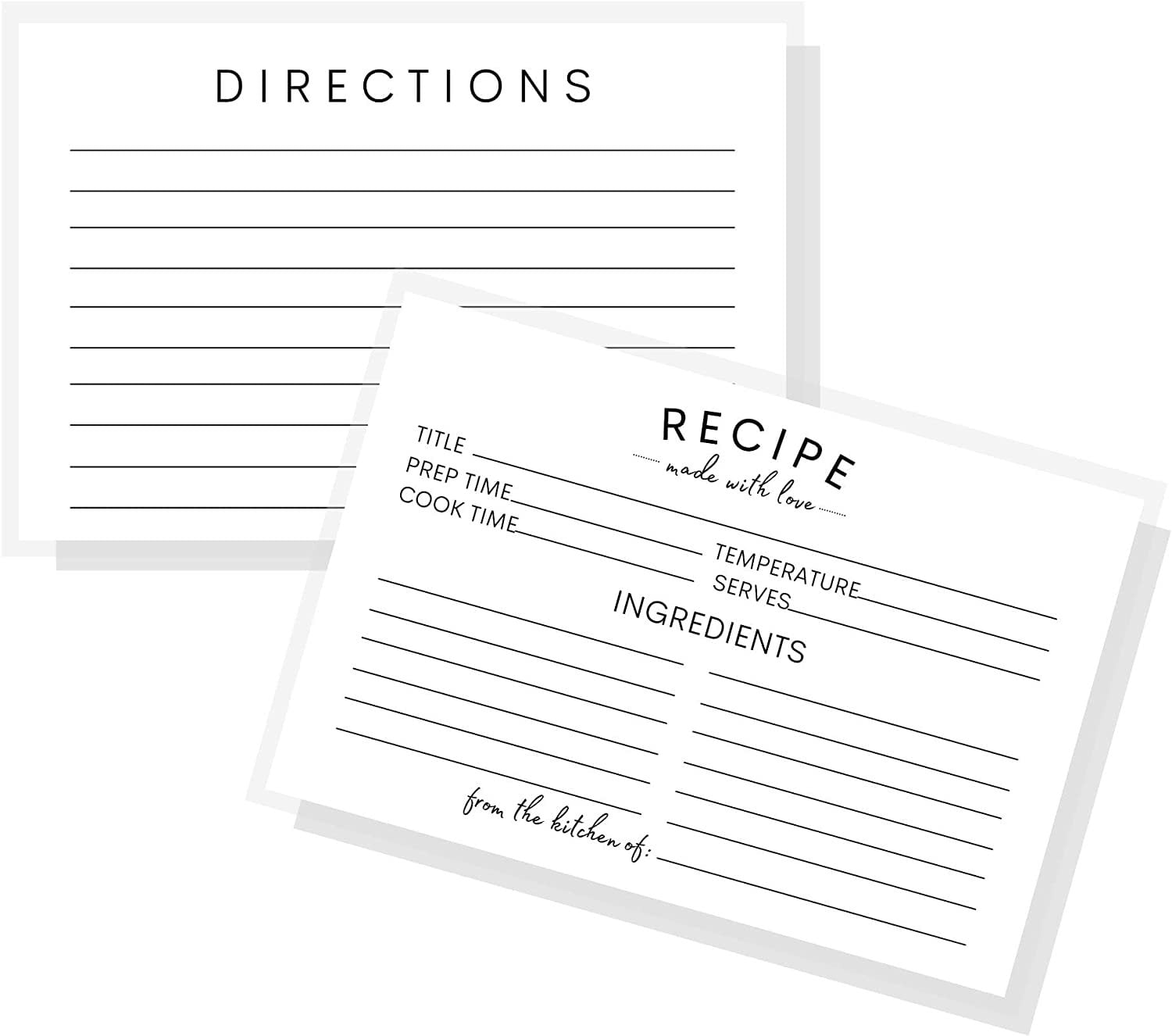 Recipe Instruction Cards 50 4 x 6 inches Postcard Size Recipe Index ...