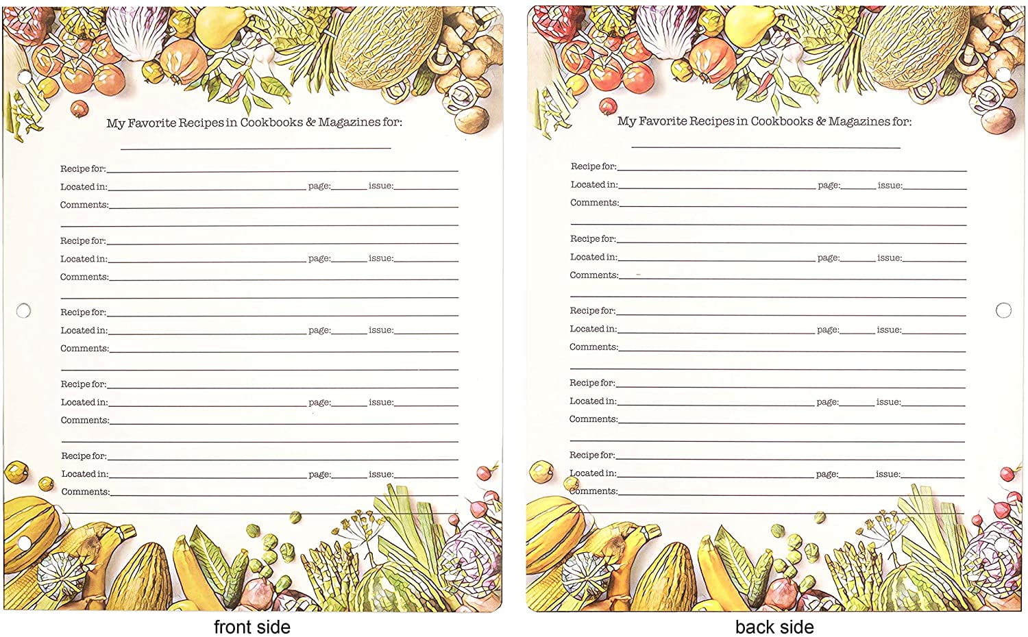 Recipe Tracking/Index Pages for 3-ring binders that hold 8 1/2" x 11 ...