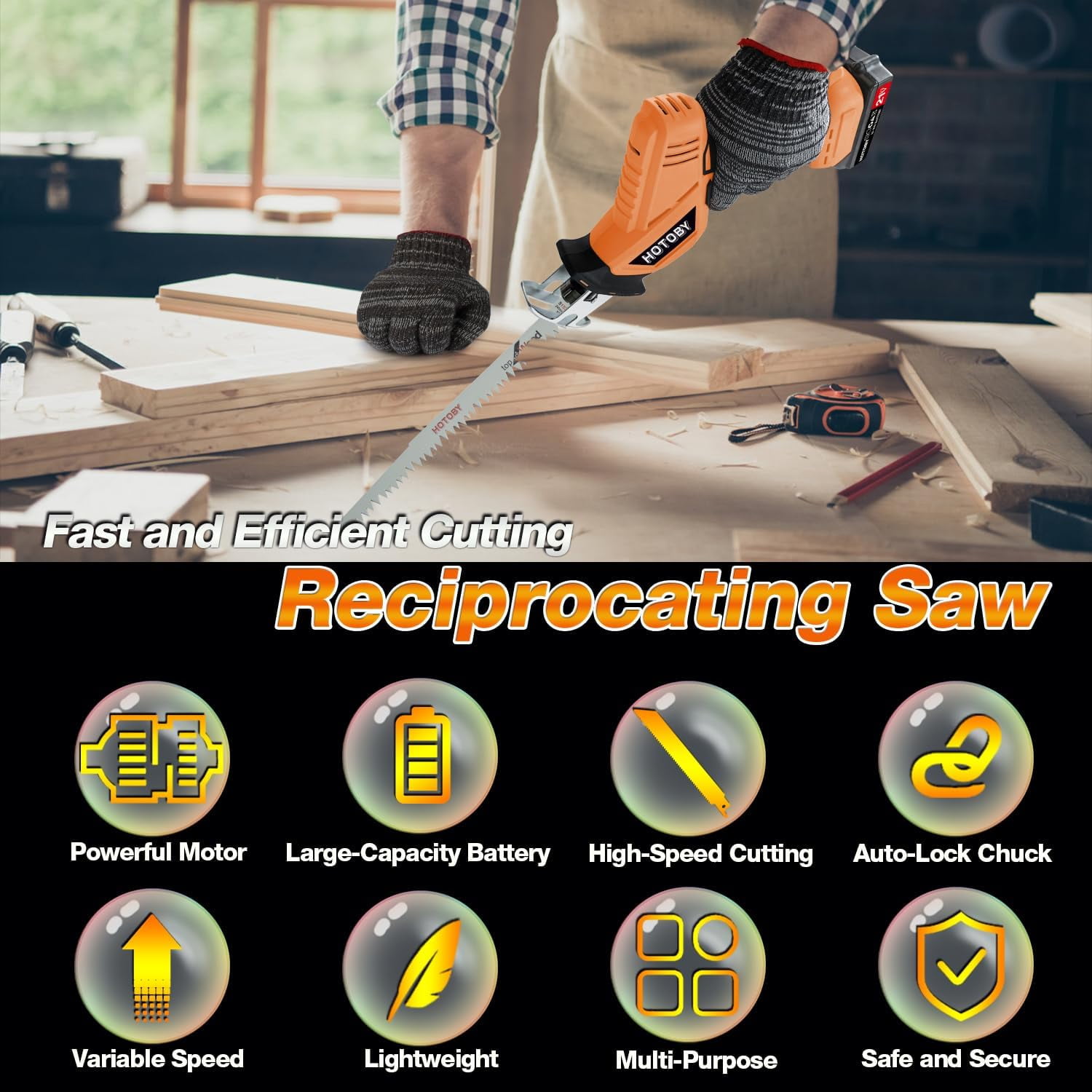 Reciprocating Saw, Cordless, Electric Reciprocating Saw with 2 ...