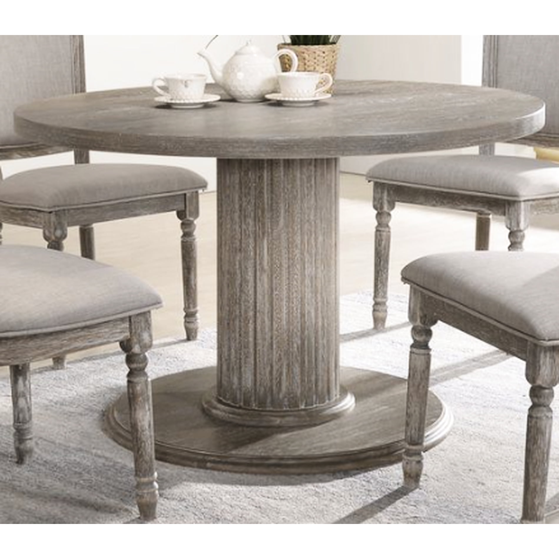 Reclaimed Gray Finish Dining Table , Classic Round Design For Intimate ...