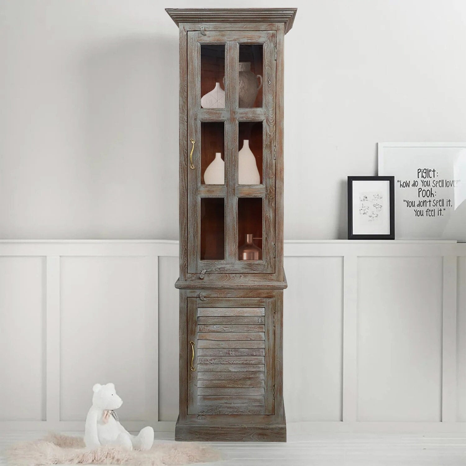 Reclaimed Solid Wood 84 inch Tall Curio Display Cabinet with 2 doors ...