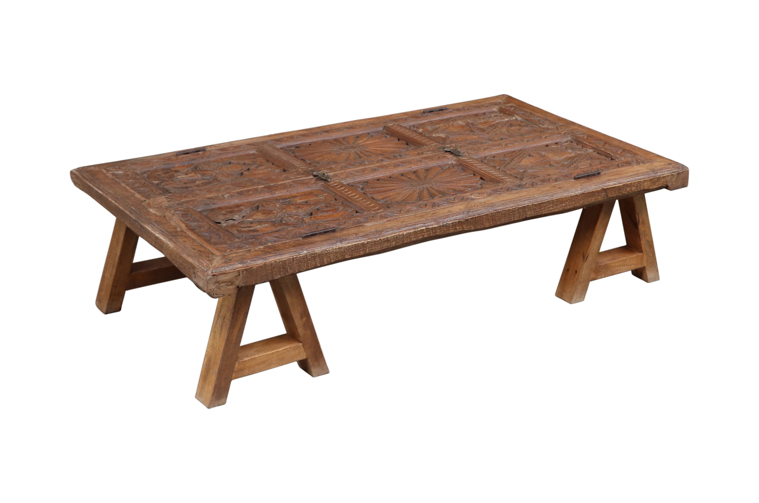 Reclaimed Solid Wood Coffee Table | 52 Inch Large Rectangle Cocktail Table | Distressed Brown ...