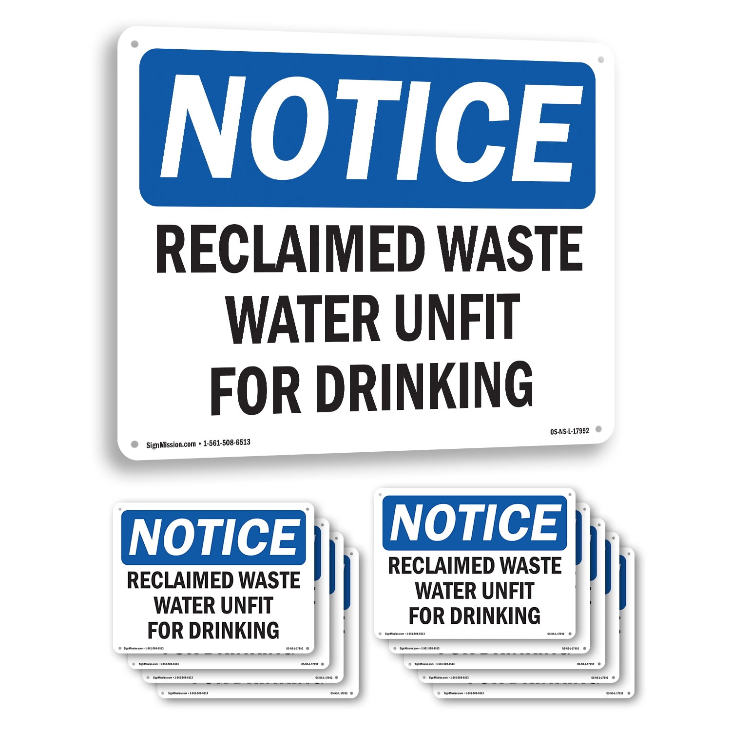 Reclaimed Waste Water Unfit For Drinking OSHA Notice Rigid Plastic Sign ...
