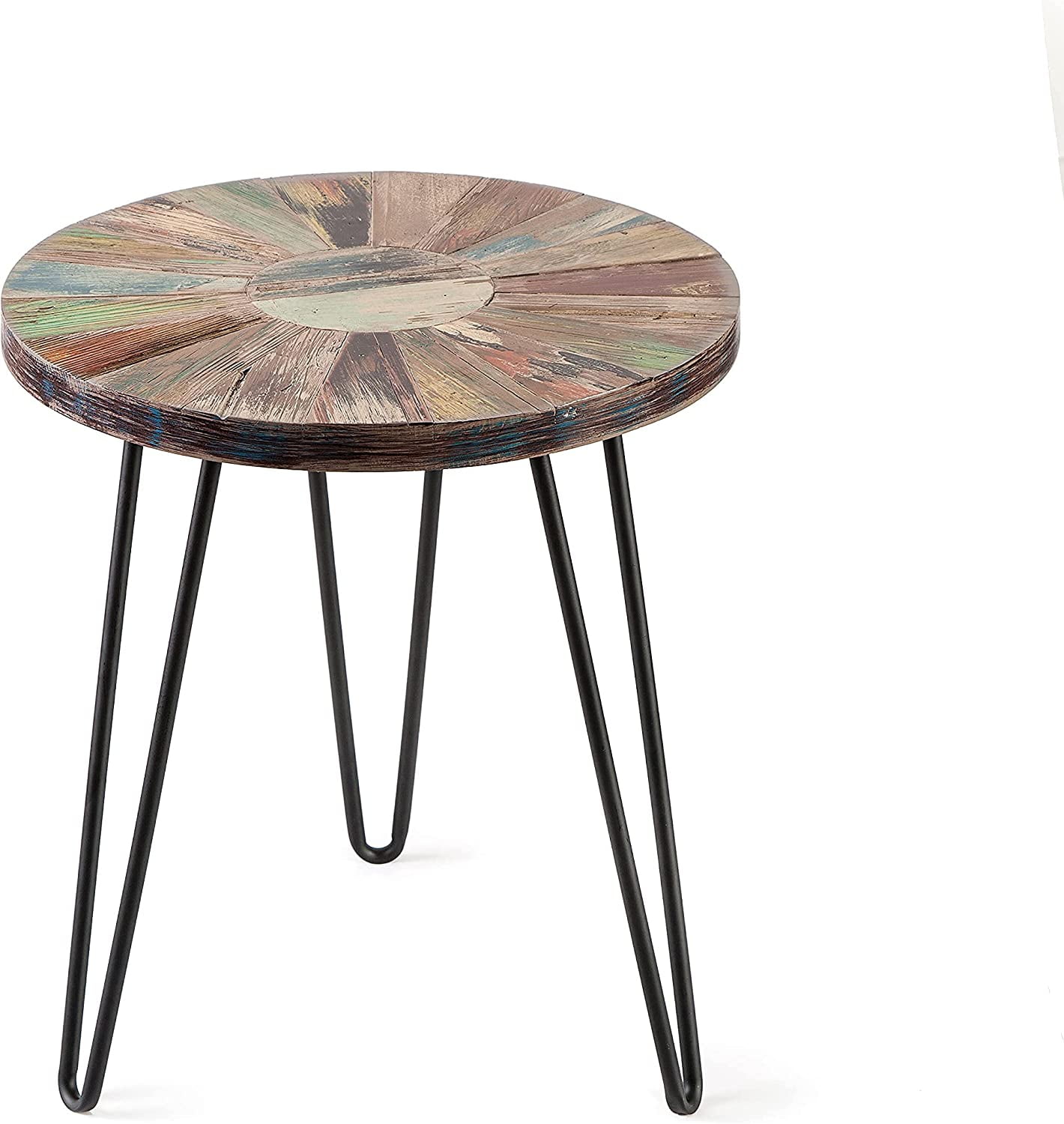 Reclaimed Wood End Table Bedroom With Hairpin Table Legs, Small Round ...