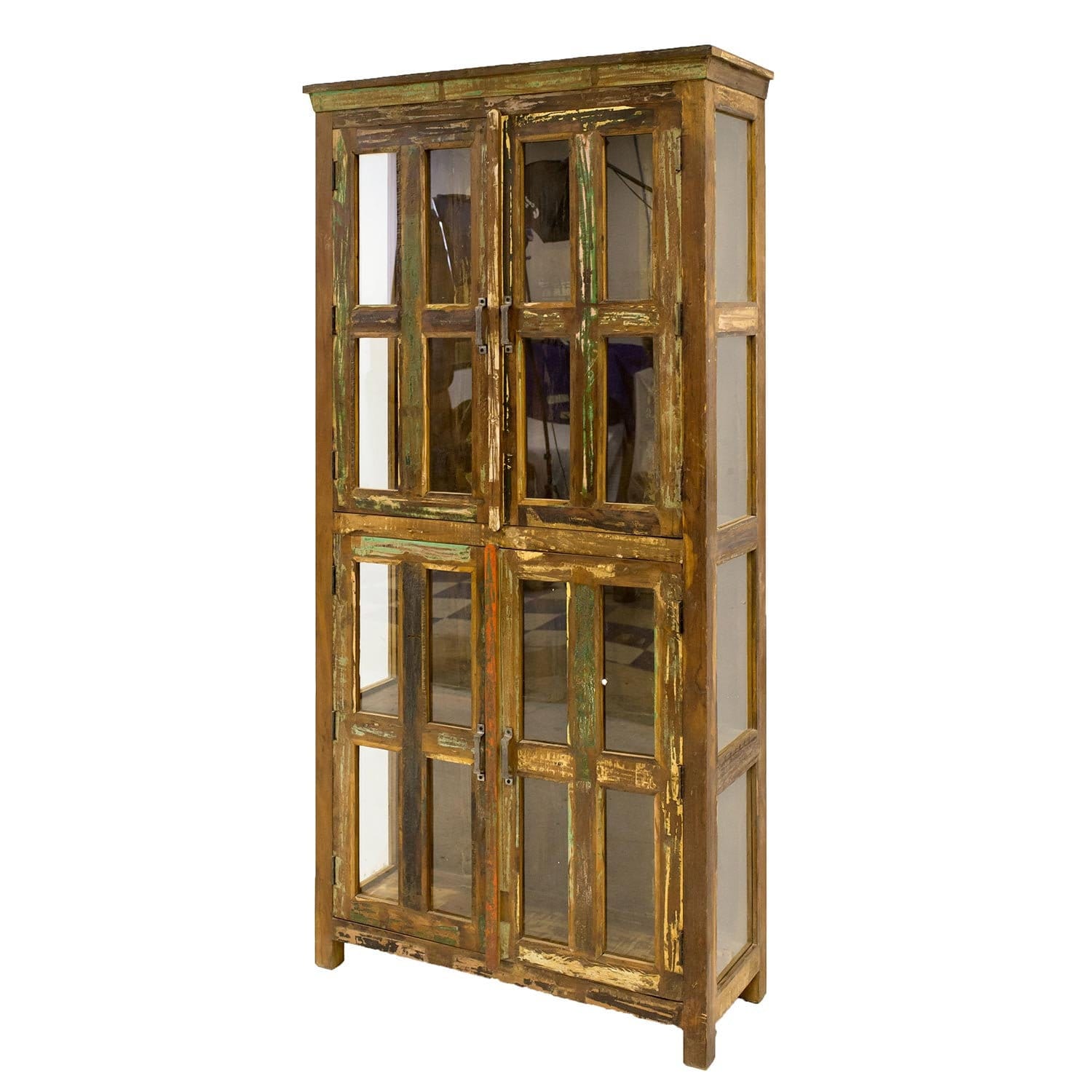 Reclaimed Wood French Glass Door 82" Tall Display Armoire | Distressed ...