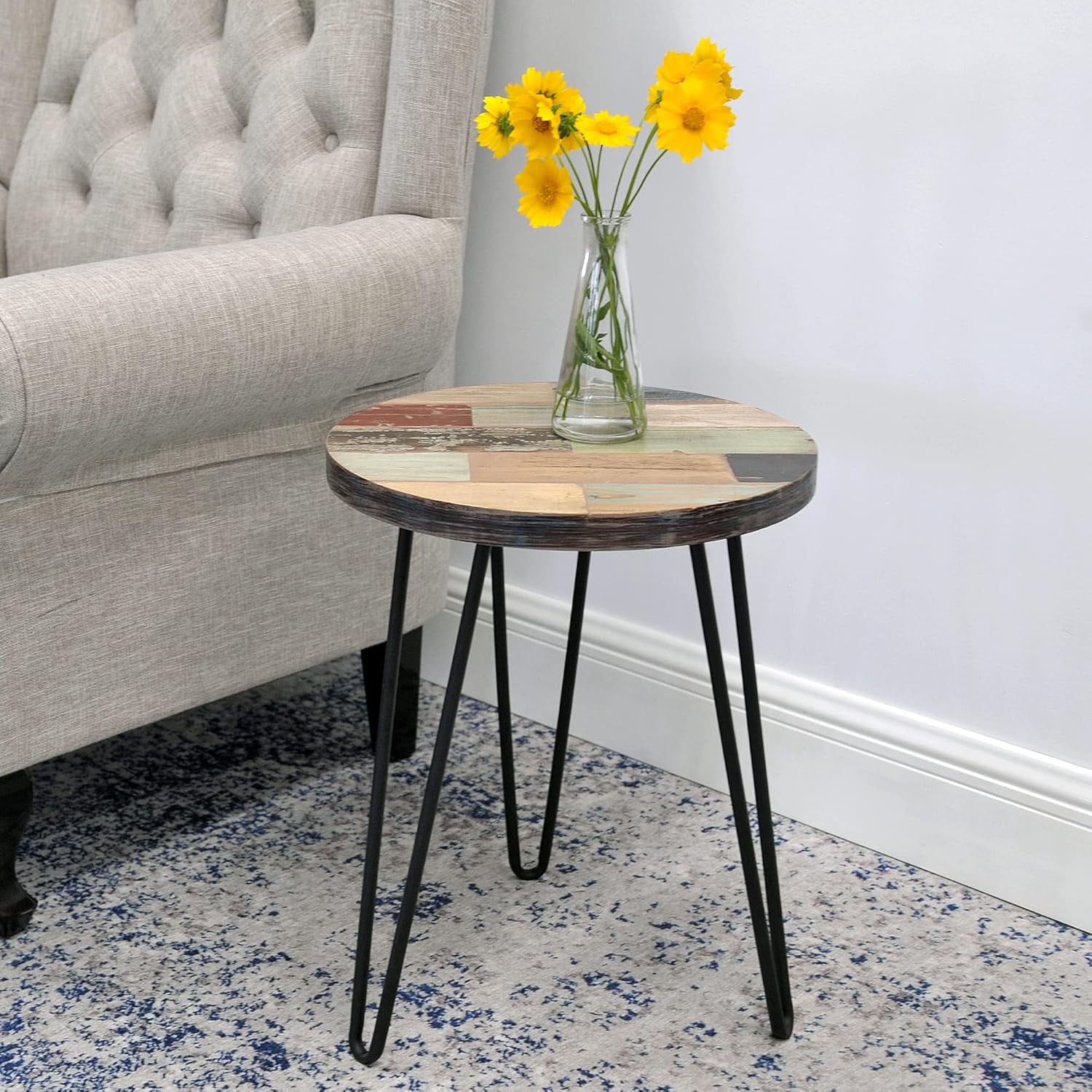 Reclaimed Wood Multi Color Side Table 17.5" x 17.5" x 20" H Wooden ...