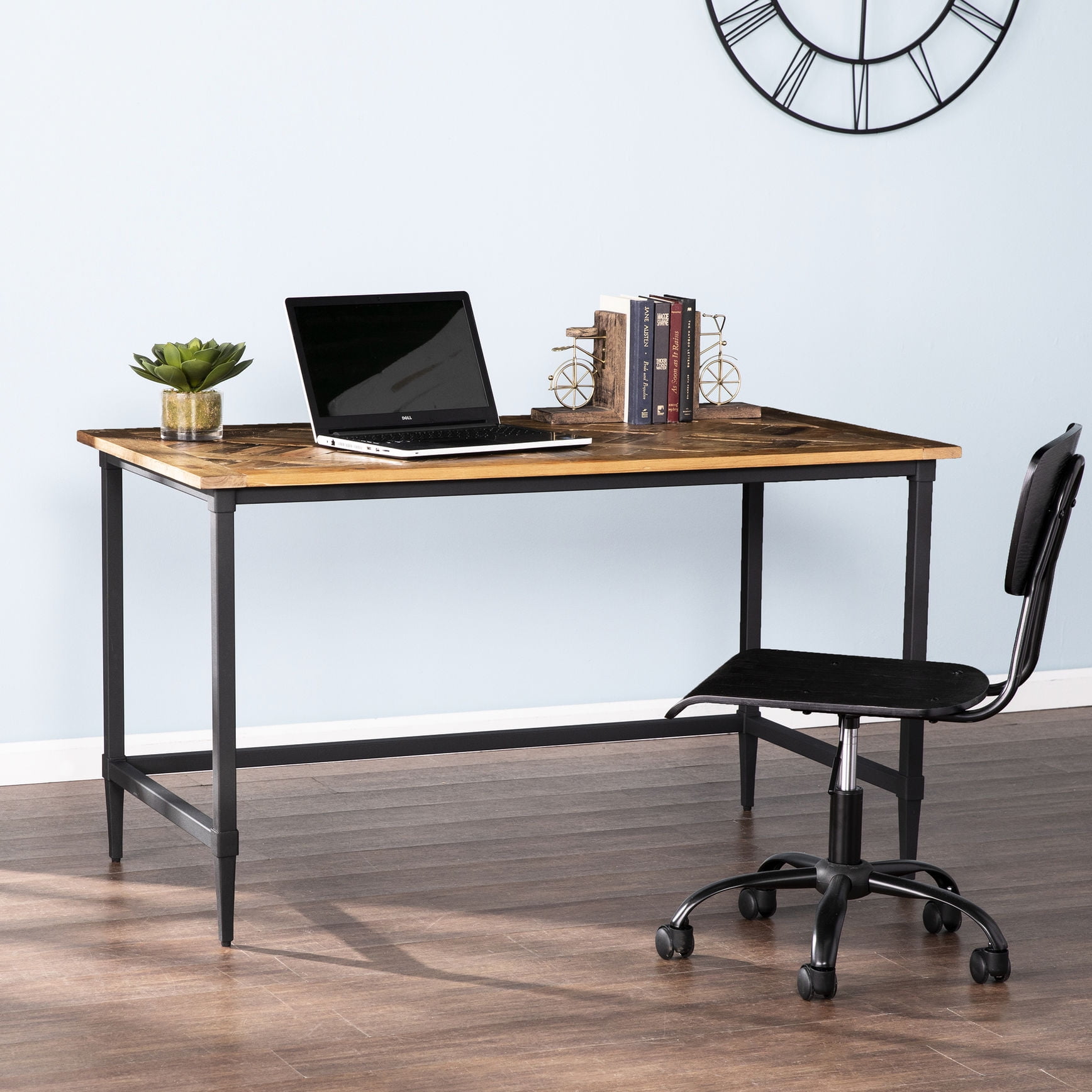 Reclaimed Wood, Sleek Metal Legs - Creates Stylish Office Setup ...