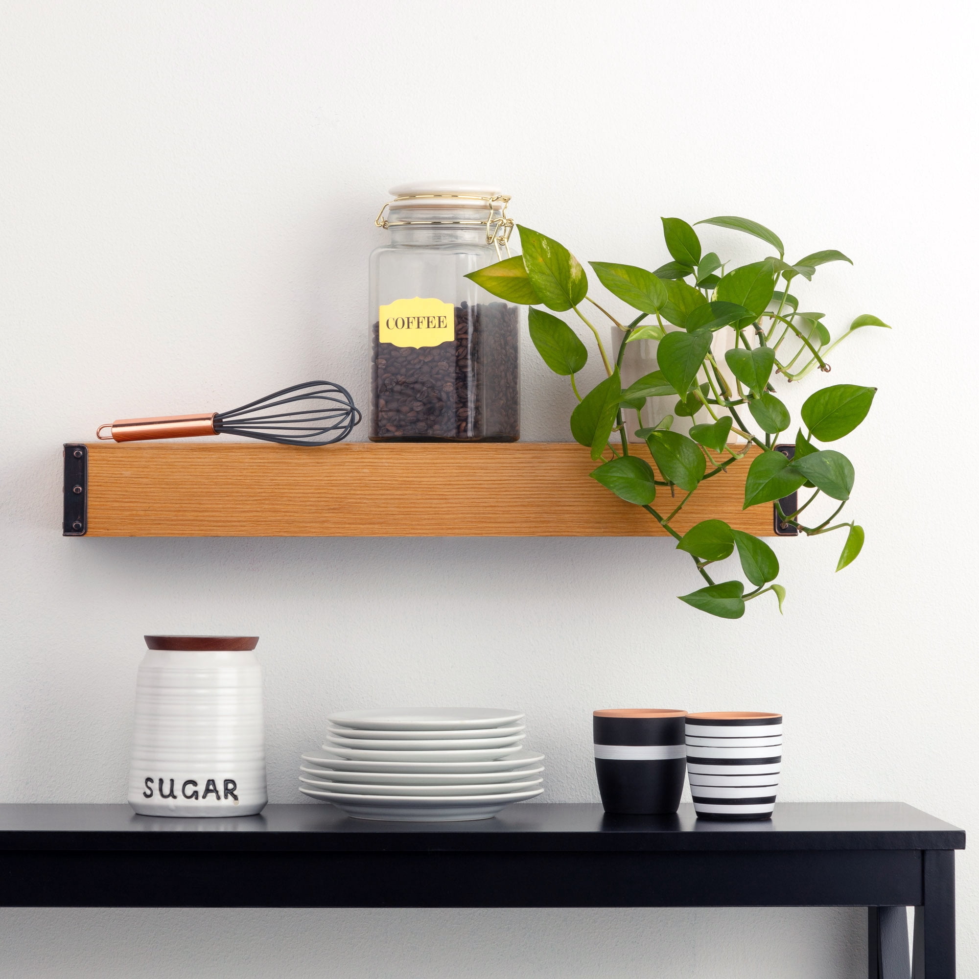 Reclaimed Wood Vintage Industrial Floating Ledge Shelf with Bronze ...