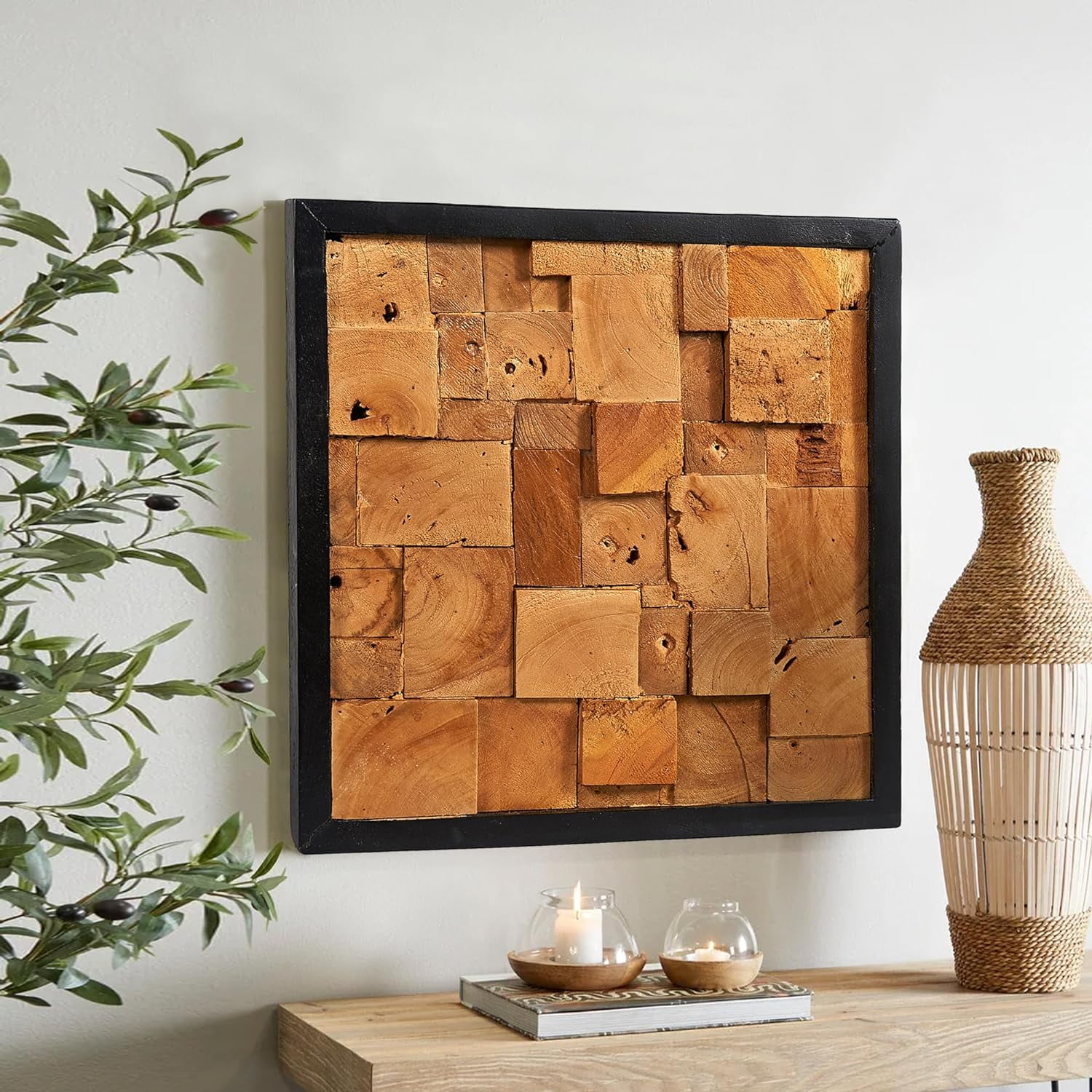 Reclaimed Wood Wall 17"x17" Farmhouse Simetris Square Wall Art ...