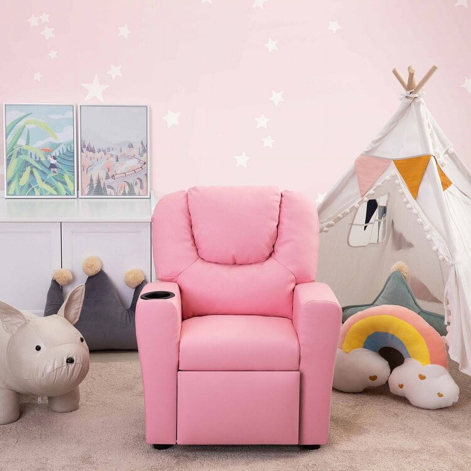 Infans Kids Youth Recliner Chair Velvet Fabric w/Cup Holder & Side ...