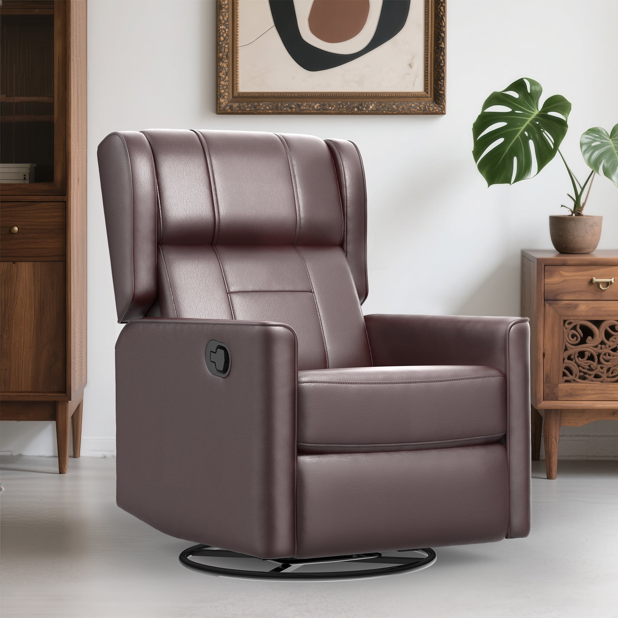ODUMDUM 360° Swivel Rocker Recliner Chair, Small Spaces Leather ...