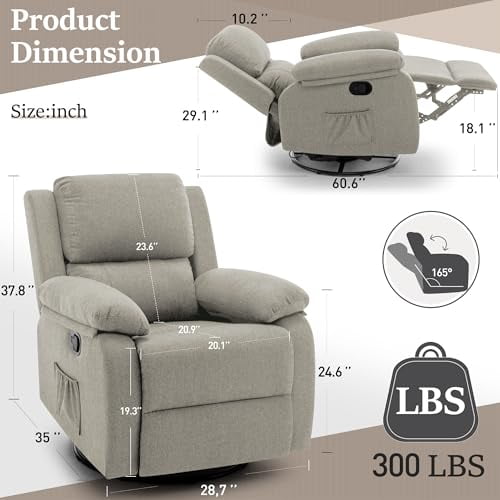 Recliner Chair, 360 Swivel Rocker Chair for Adults, Small Rocking ...