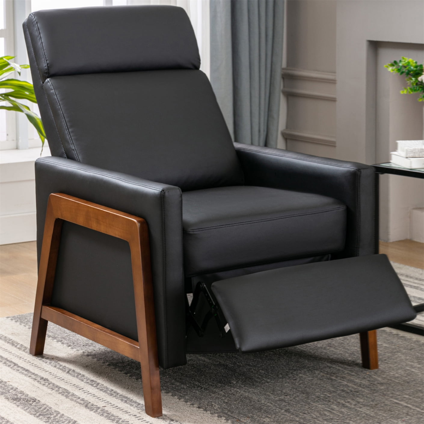Recliner Chair, Adjustable PU Leather Recliner with Thick Seat Cushion ...