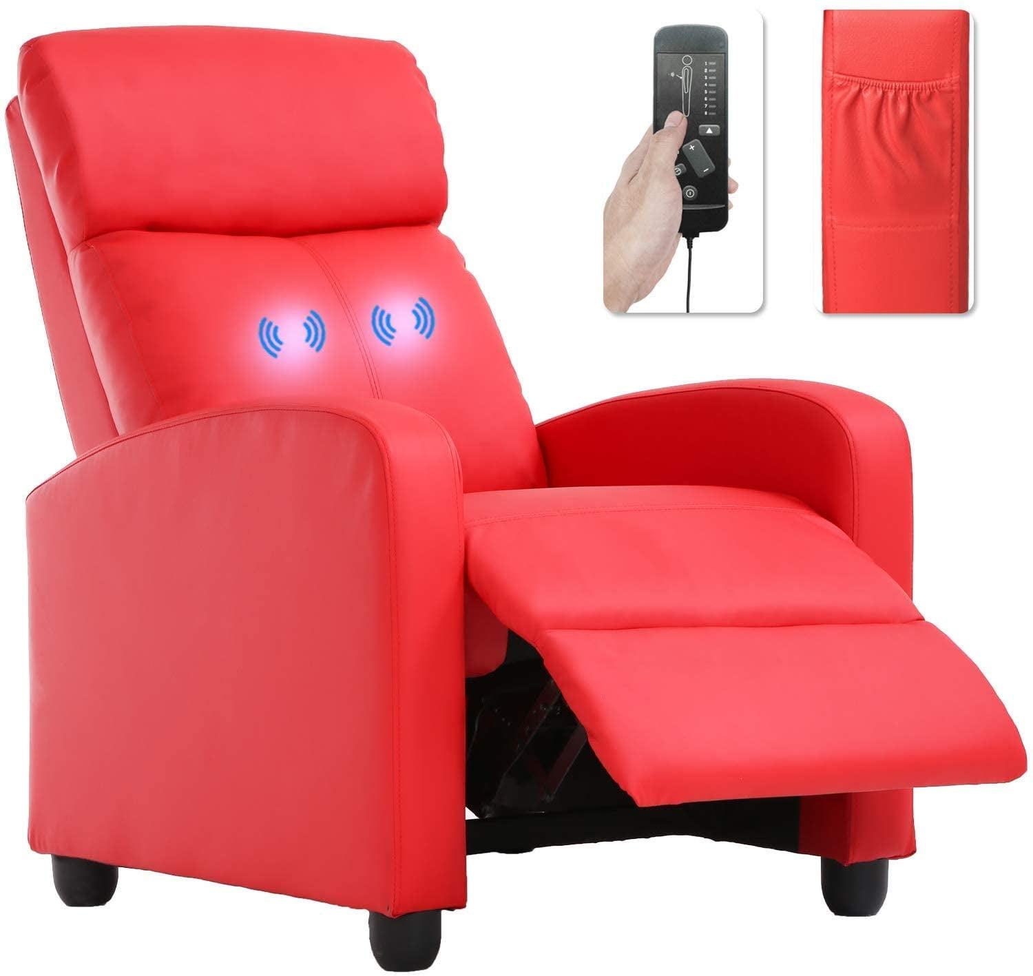 Dkeli Massage PU leather Living Room Remote Control Recliner Red ...