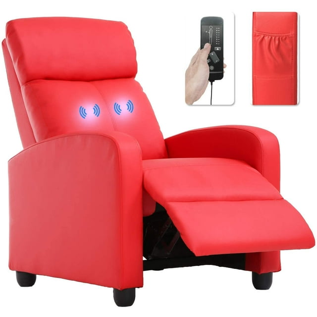 Leather Reclining Single Seating Chair with Massage & Remote Control ...