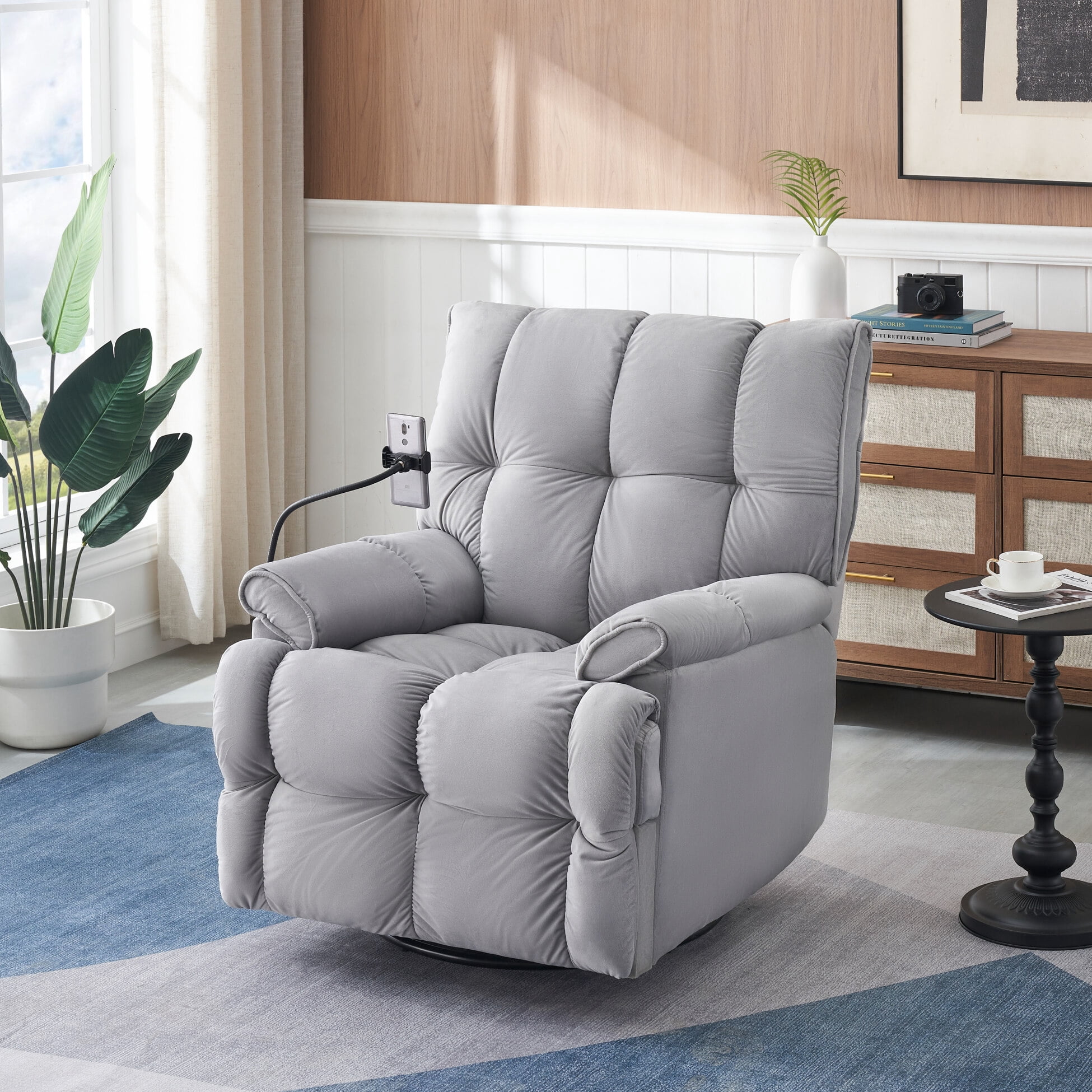 Recliner Chair for Adults, Upholstered Teddy Fabric Reclining Chair for ...