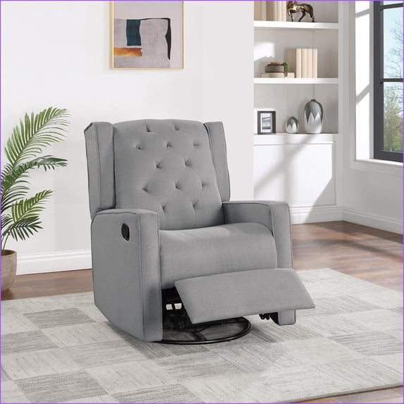Recliner Chair, Contemporary Dark Gray Polyfiber Swivel Glider with ...
