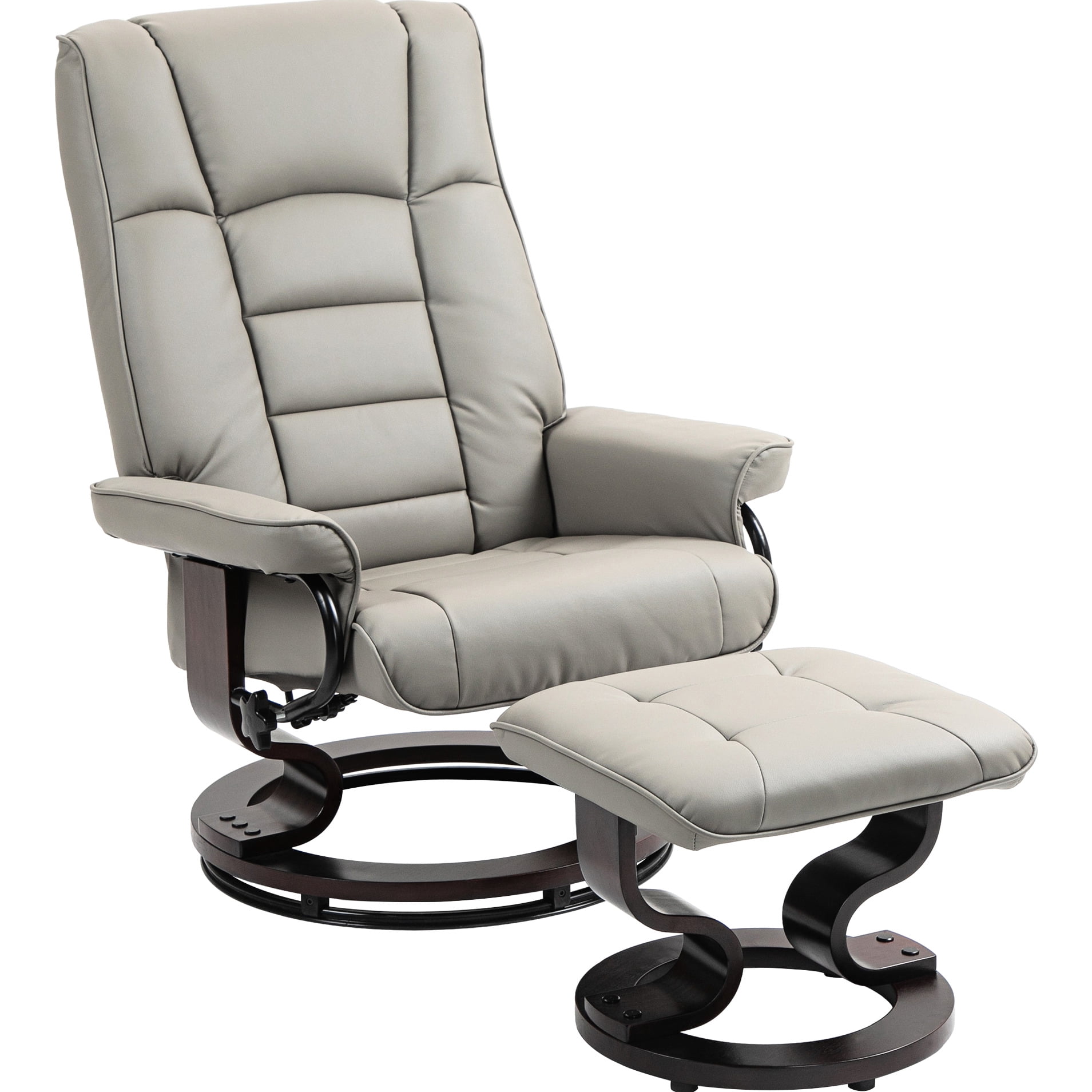 Recliner Chair With , Gray Faux Leather, High Back, Stable Wood Frame ...