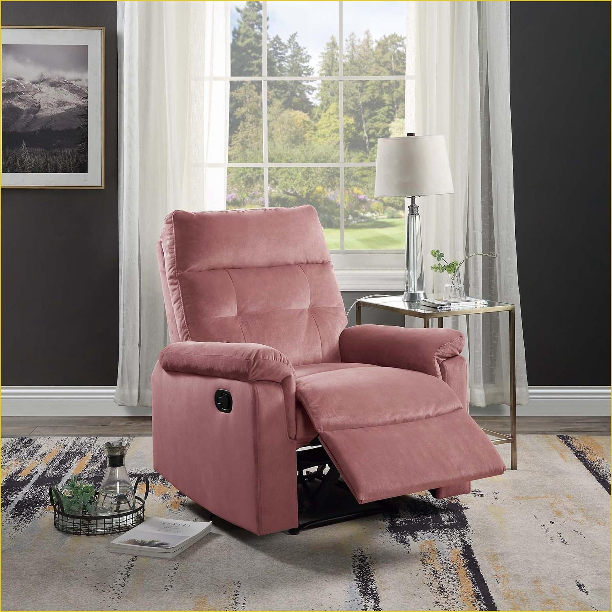Recliners | Manual Single Recliner Chair | Pink Velvet - Walmart.com