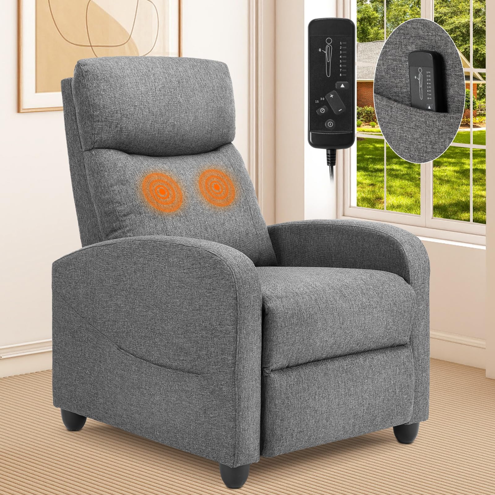 Recliner Chair Massage Reclining for Adults, Comfortable Fabric ...