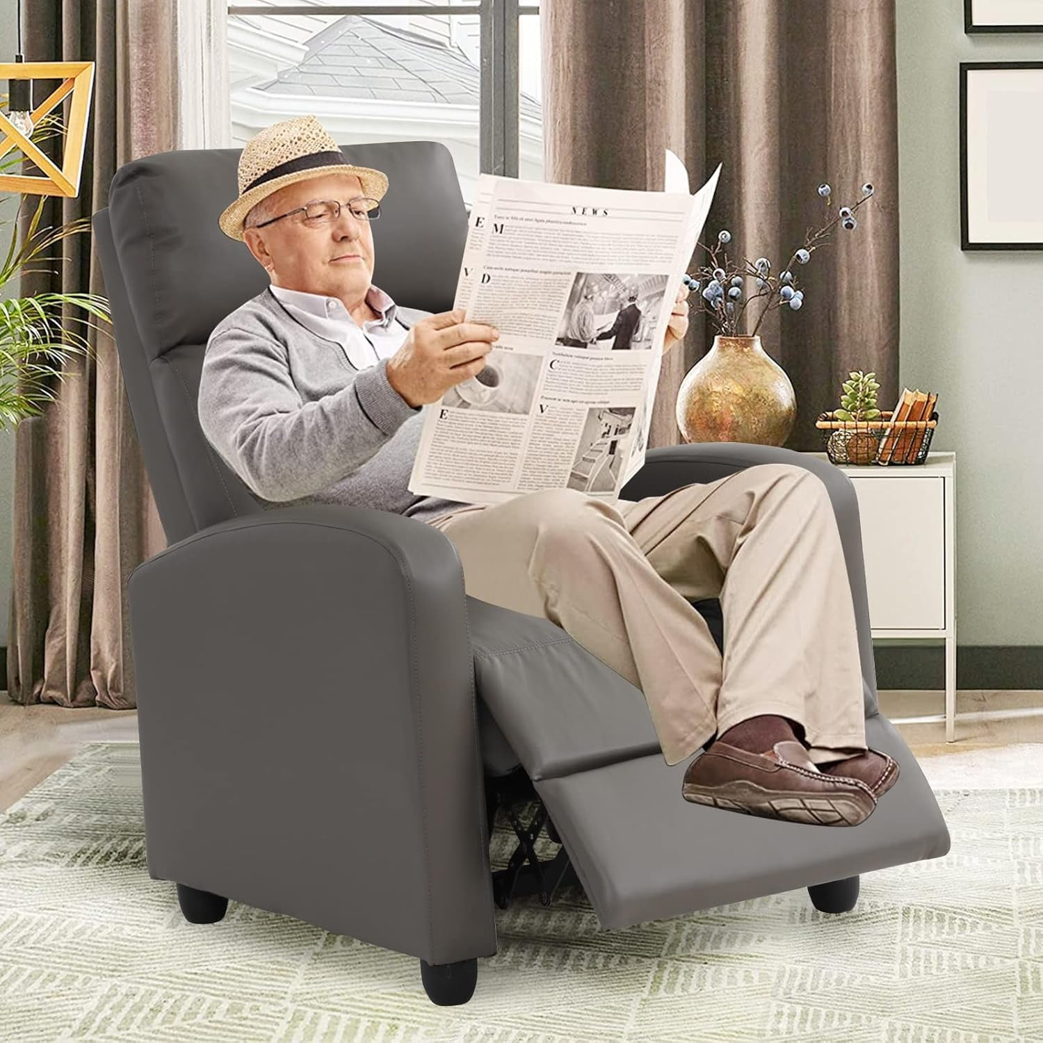 Recliner Chair Padded Seat Pu Leather Reclining Chairs for Living Room ...