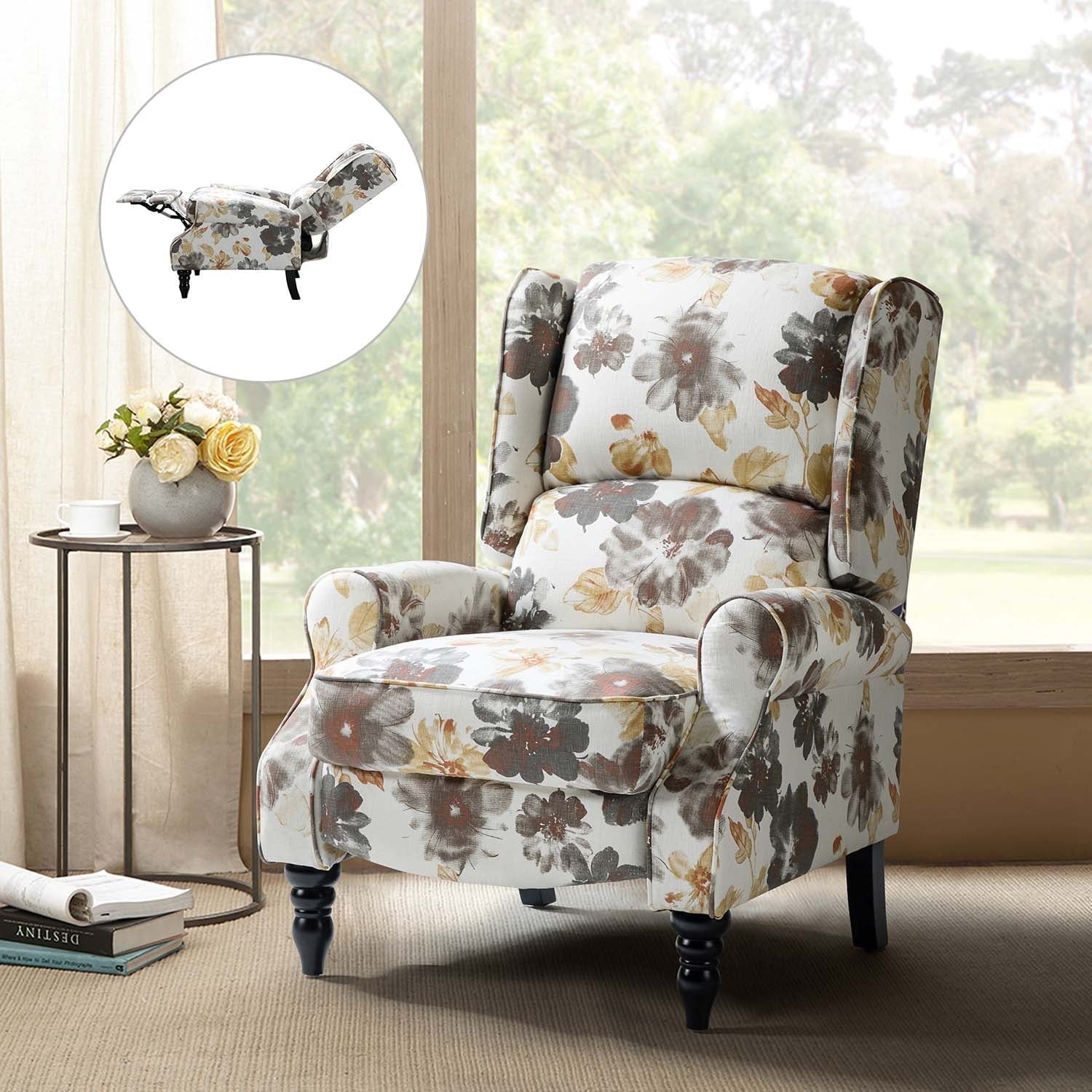 Modern Wingback Reclining Armchair, Push Back Manual Recliner with ...