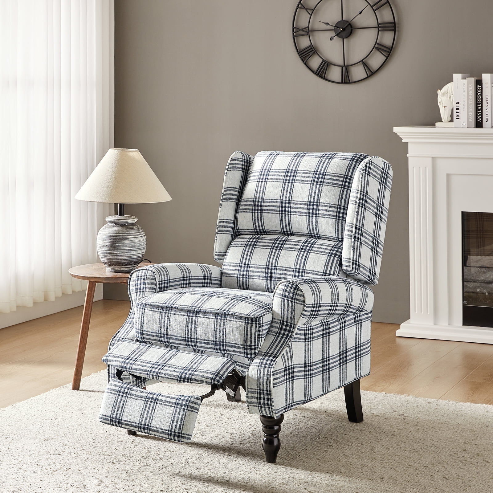 Vintage Floral Wingback Manual Push Back Recliner Chair for Living Room ...