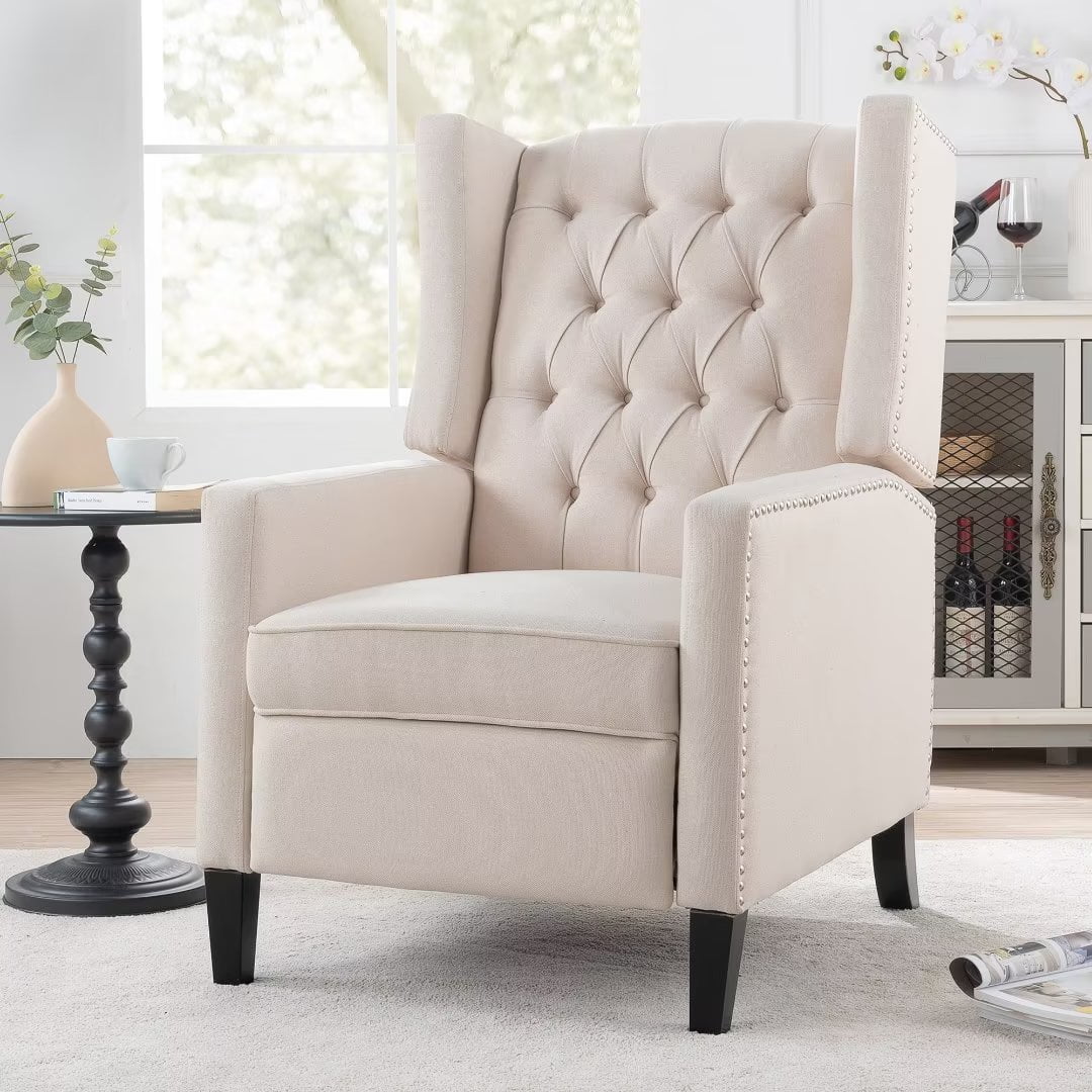 Beige Tufted Push Back Recliner Chair with Adjustable Backrest for ...