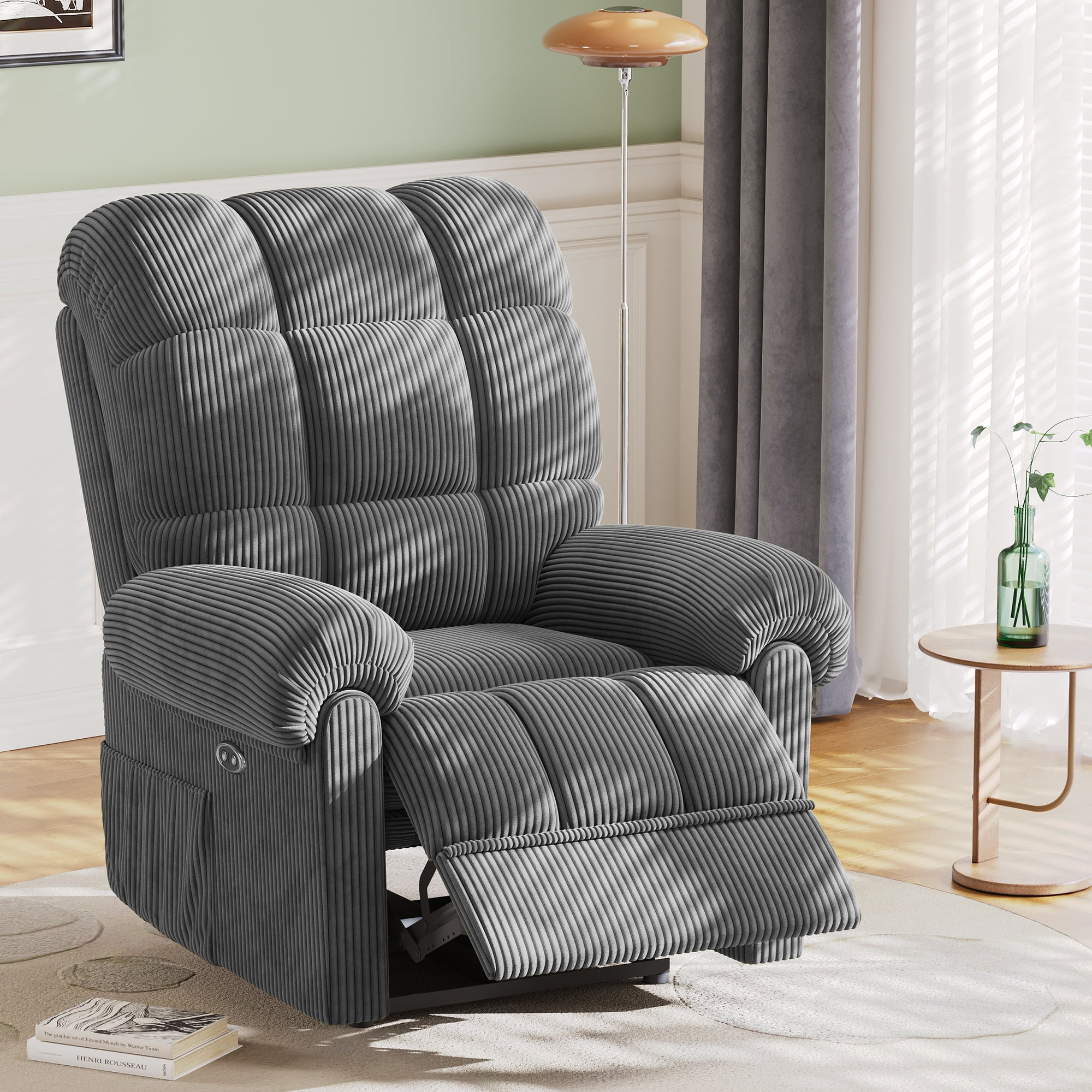 Recliner Chair for Adults,Corduroy Electric Recline Sofa Chair with USB ...