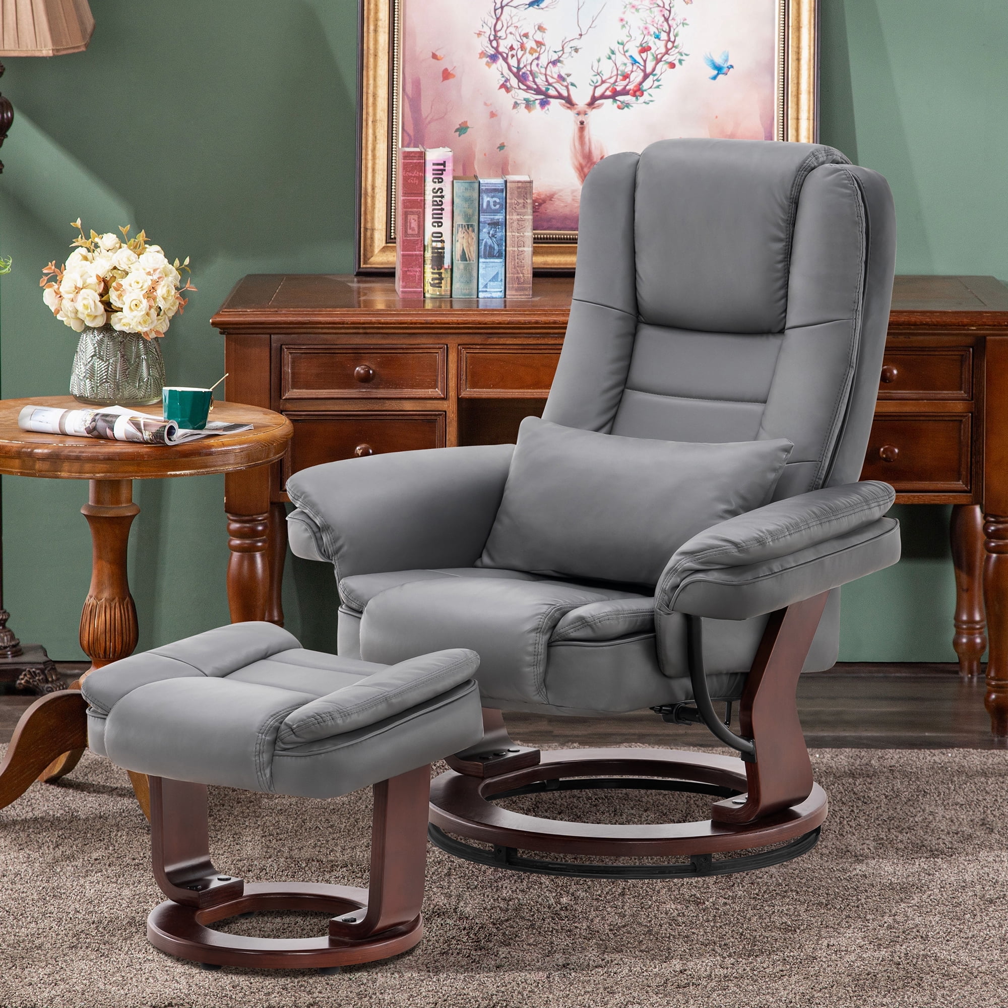 Recliner Chair with Ottoman, Swivel Recliner 360 Degree with Footrest ...