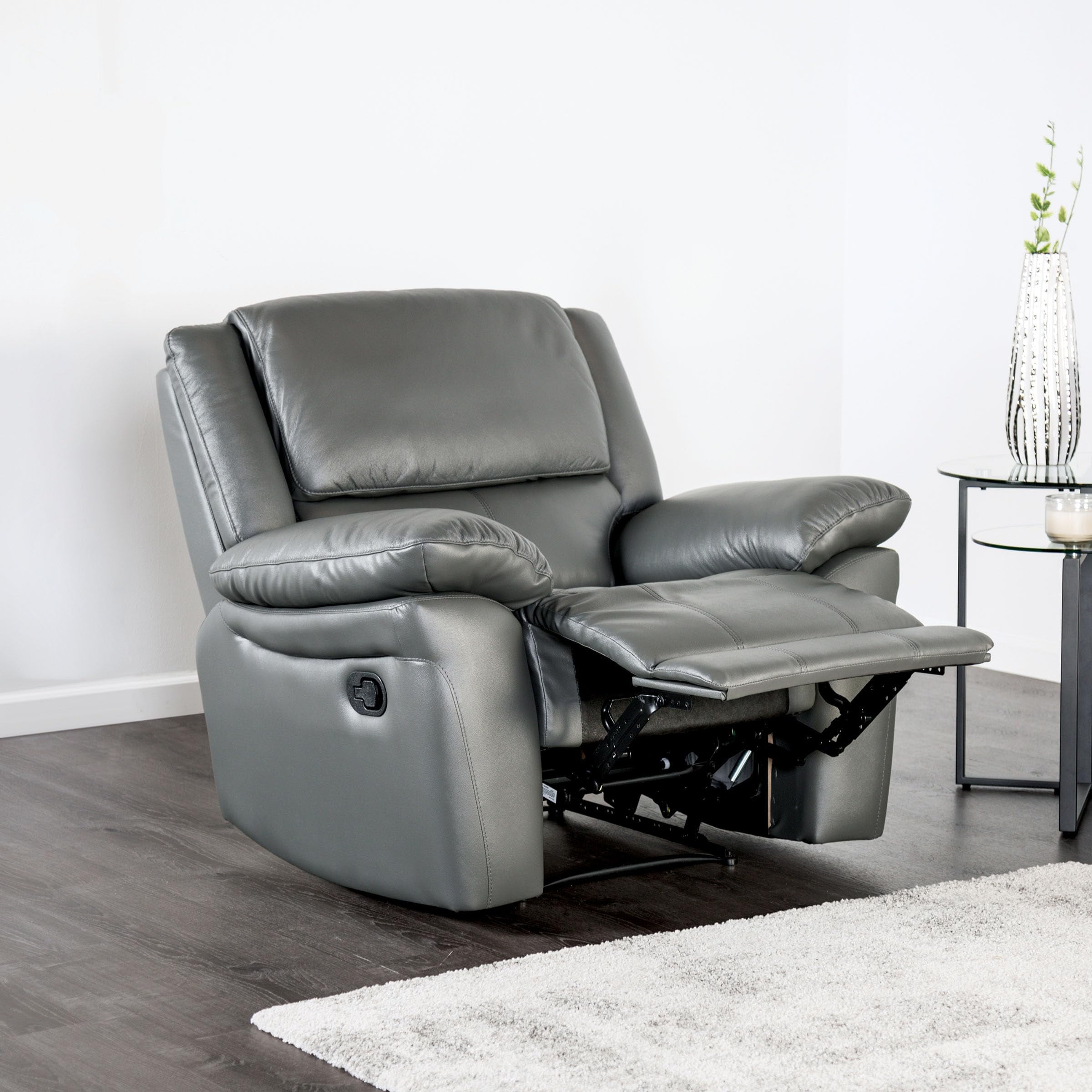 Recliner Chair with Overstuffed Arm & Back, Breathable Geniune Leather ...